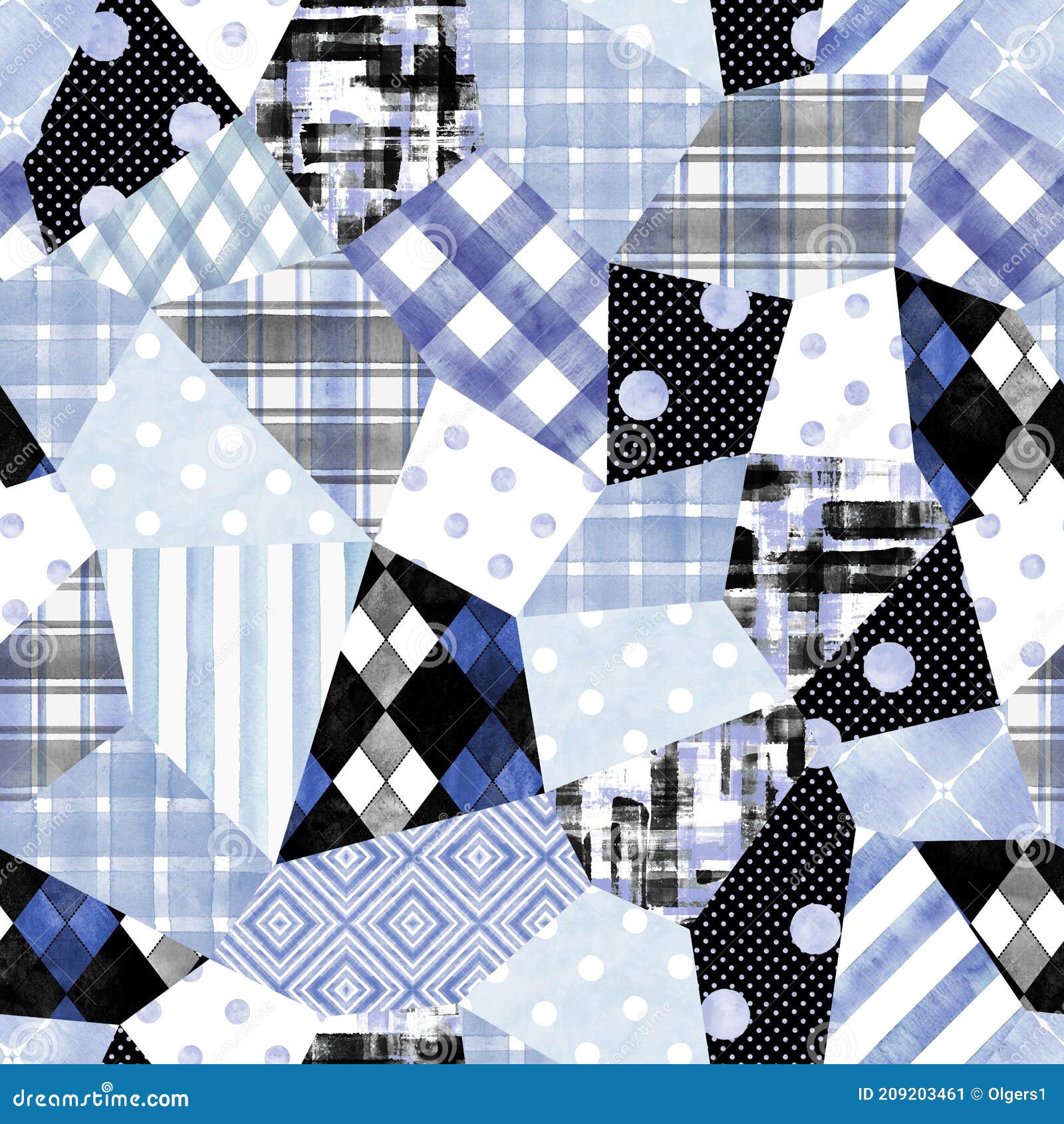 Trendy Imitation Sewn Pieces Of Fabric In Patchwork Style. Watercolour ...