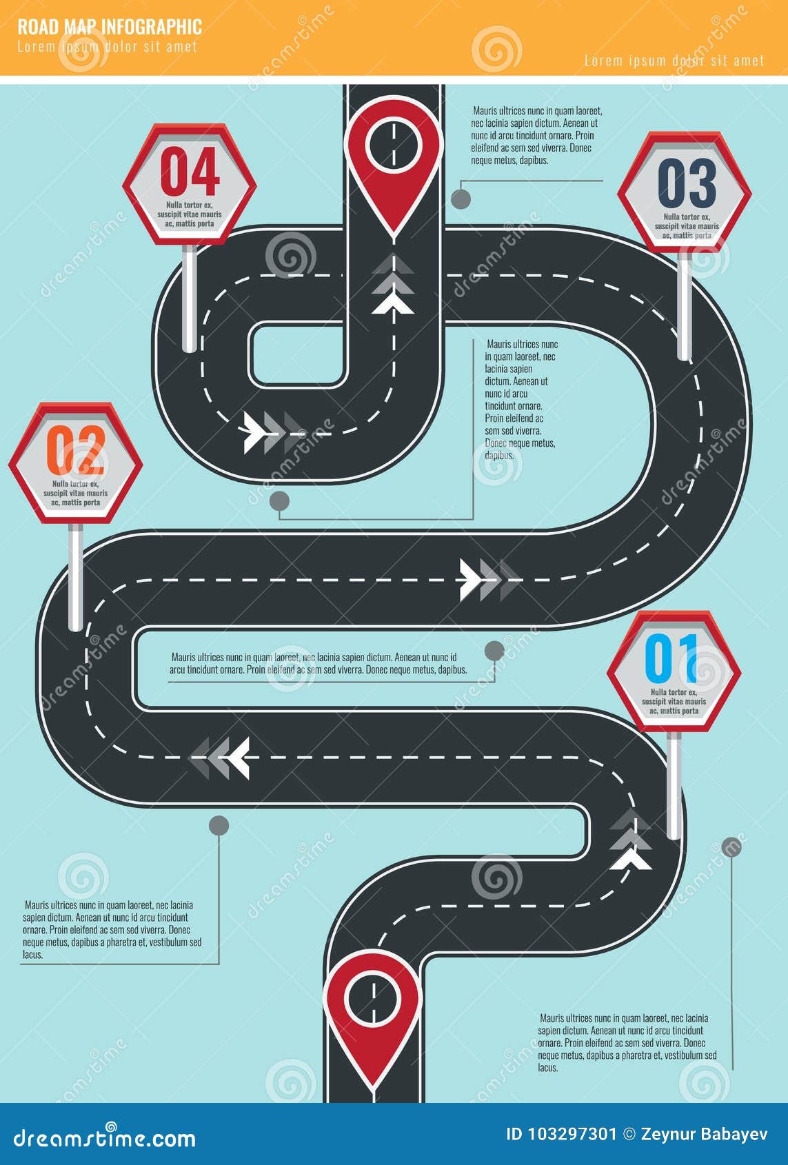 Trendy Infographic Template with Road Map Using Pointers and Arrows ...