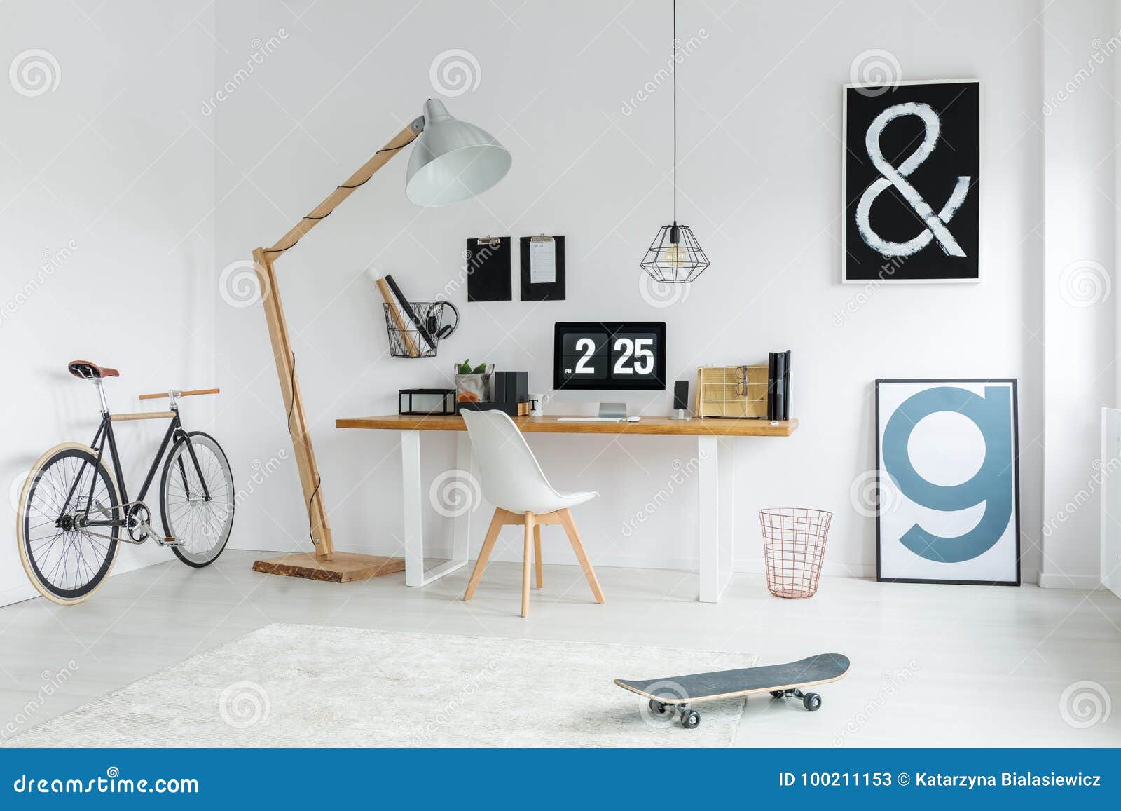 Trendy Interior with Study Space Stock Image - Image of lamp, creative ...