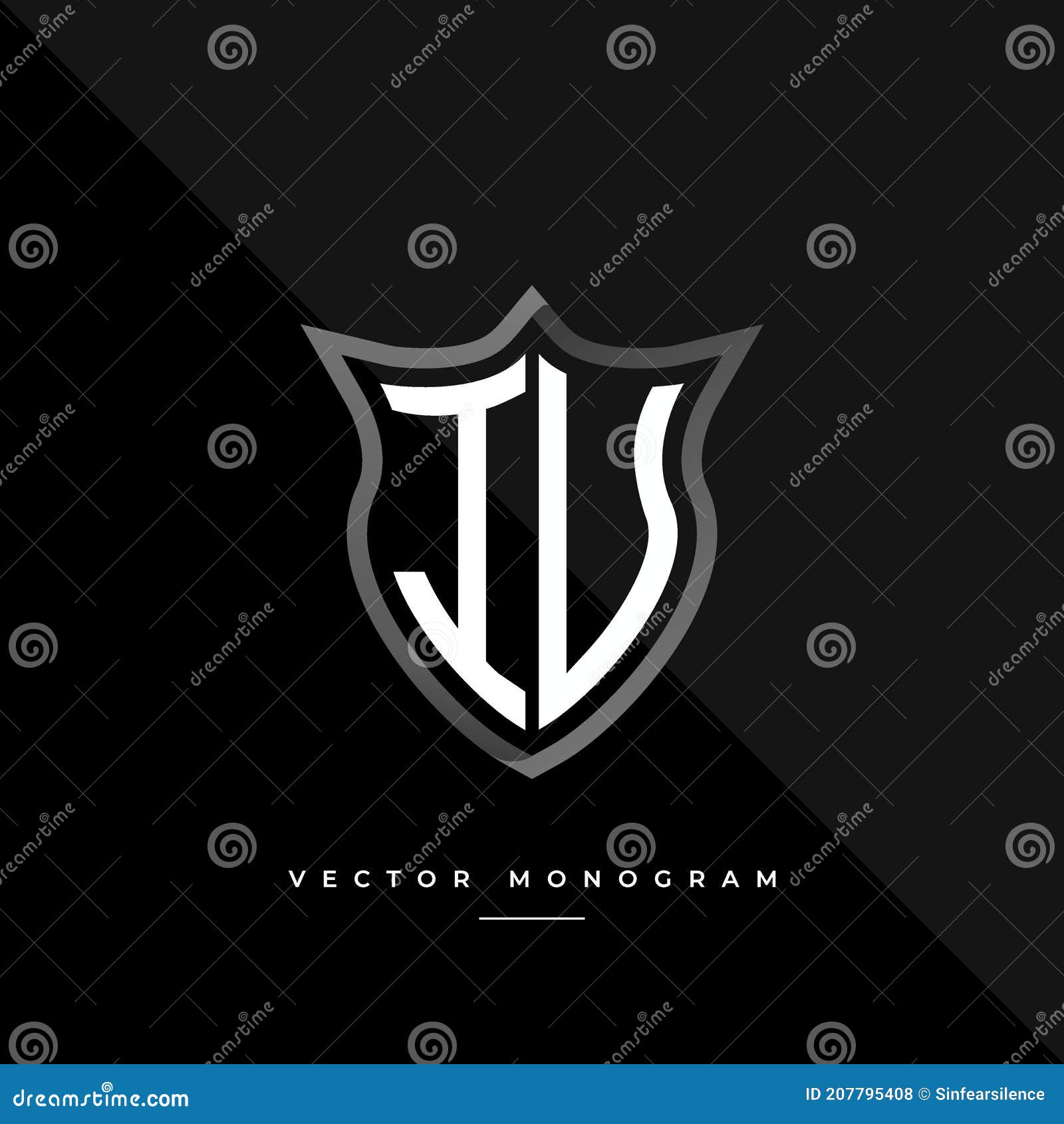 Trendy IV Monogram on the Shield Isolated on Dark Background. Silver ...