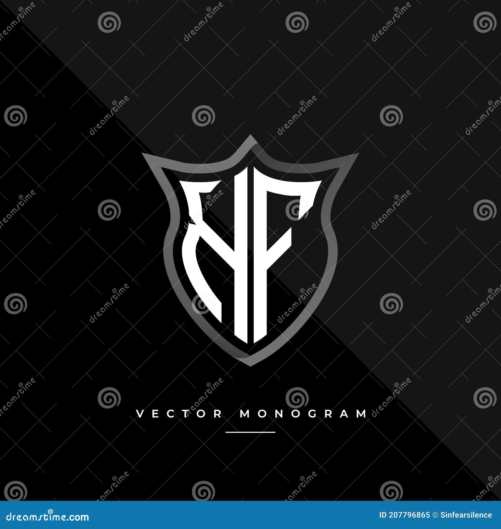 Trendy KF Monogram on the Shield Isolated on Dark Background. Silver ...