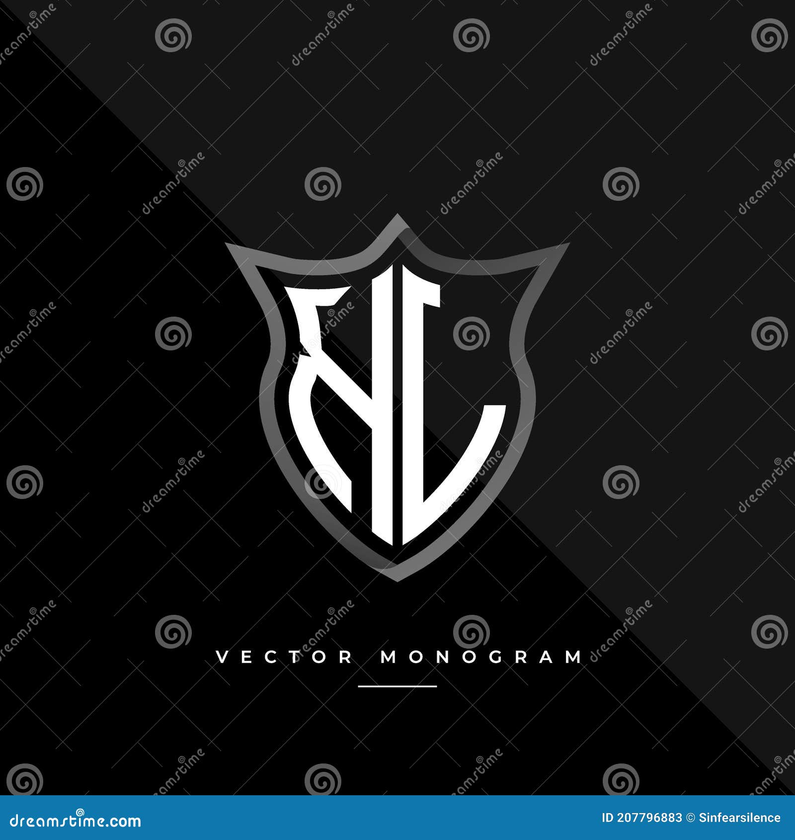 Trendy KL Monogram on the Shield Isolated on Dark Background. Silver ...