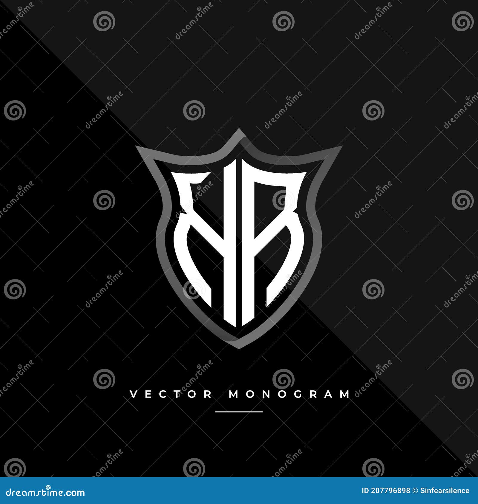 Trendy KR Monogram on the Shield Isolated on Dark Background. Silver ...