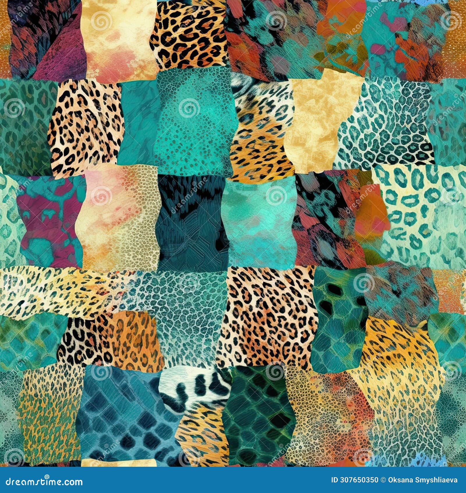 Trendy Leopard Skin Patchwork Seamless Pattern. AI Illustration Stock ...
