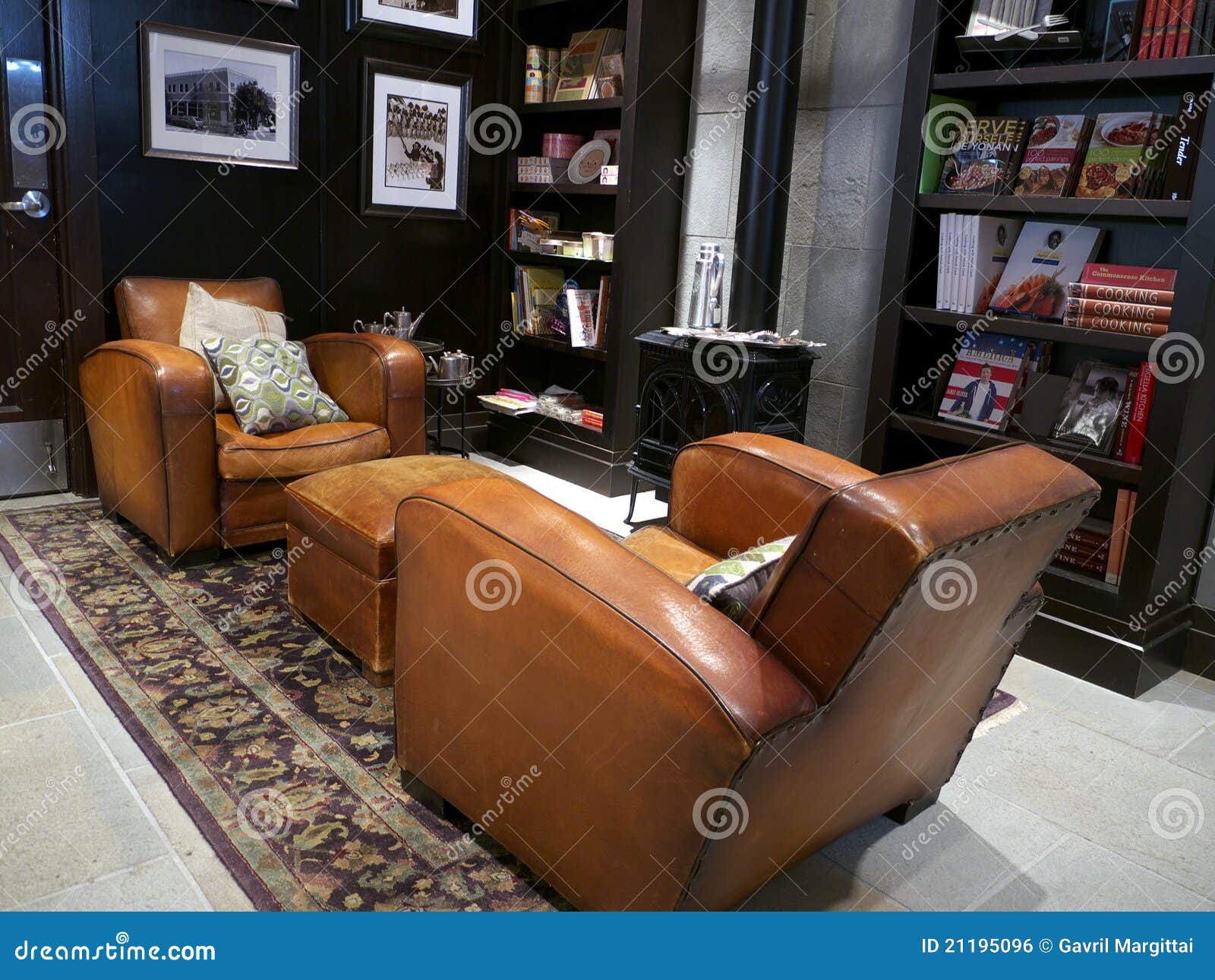 Trendy Library Room with Two Leather Couches Editorial Photo - Image of ...