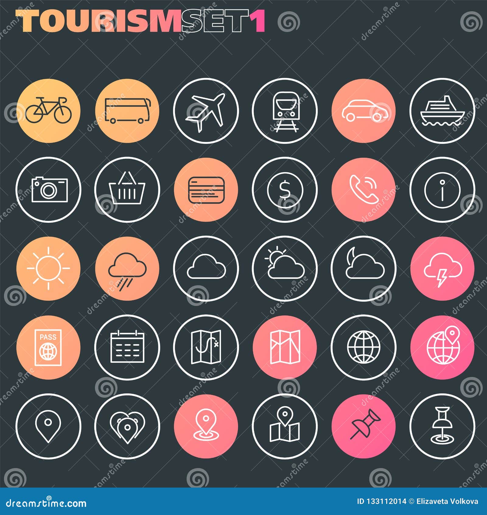 Inline Tourism Icons Collection Vector Illustration | CartoonDealer.com ...