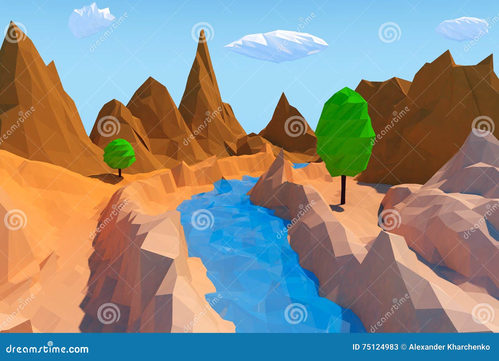 Trendy Low Polygons Style Landscape. 3d Rendering Stock Illustration ...