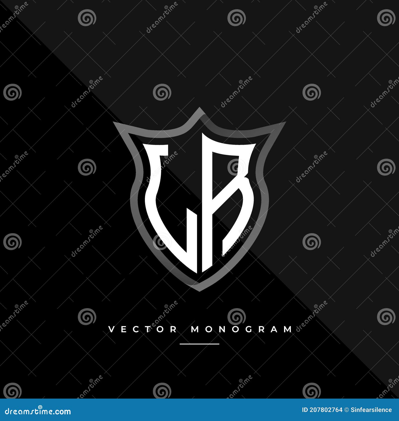 Trendy LR Monogram on the Shield Isolated on Dark Background. Silver ...