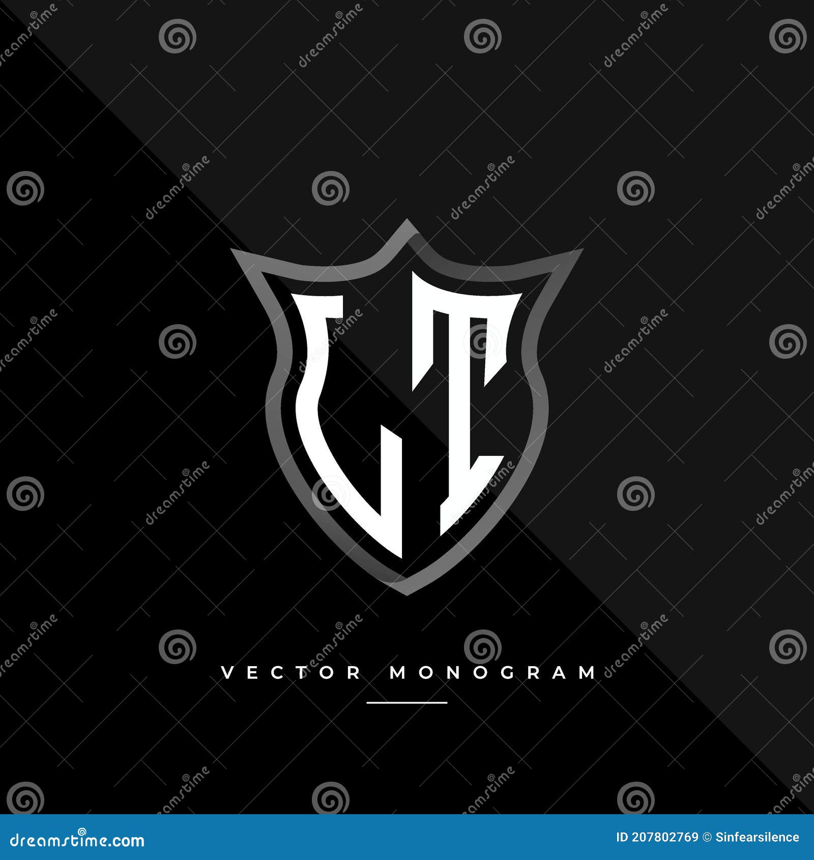 Trendy LT Monogram on the Shield Isolated on Dark Background. Silver ...