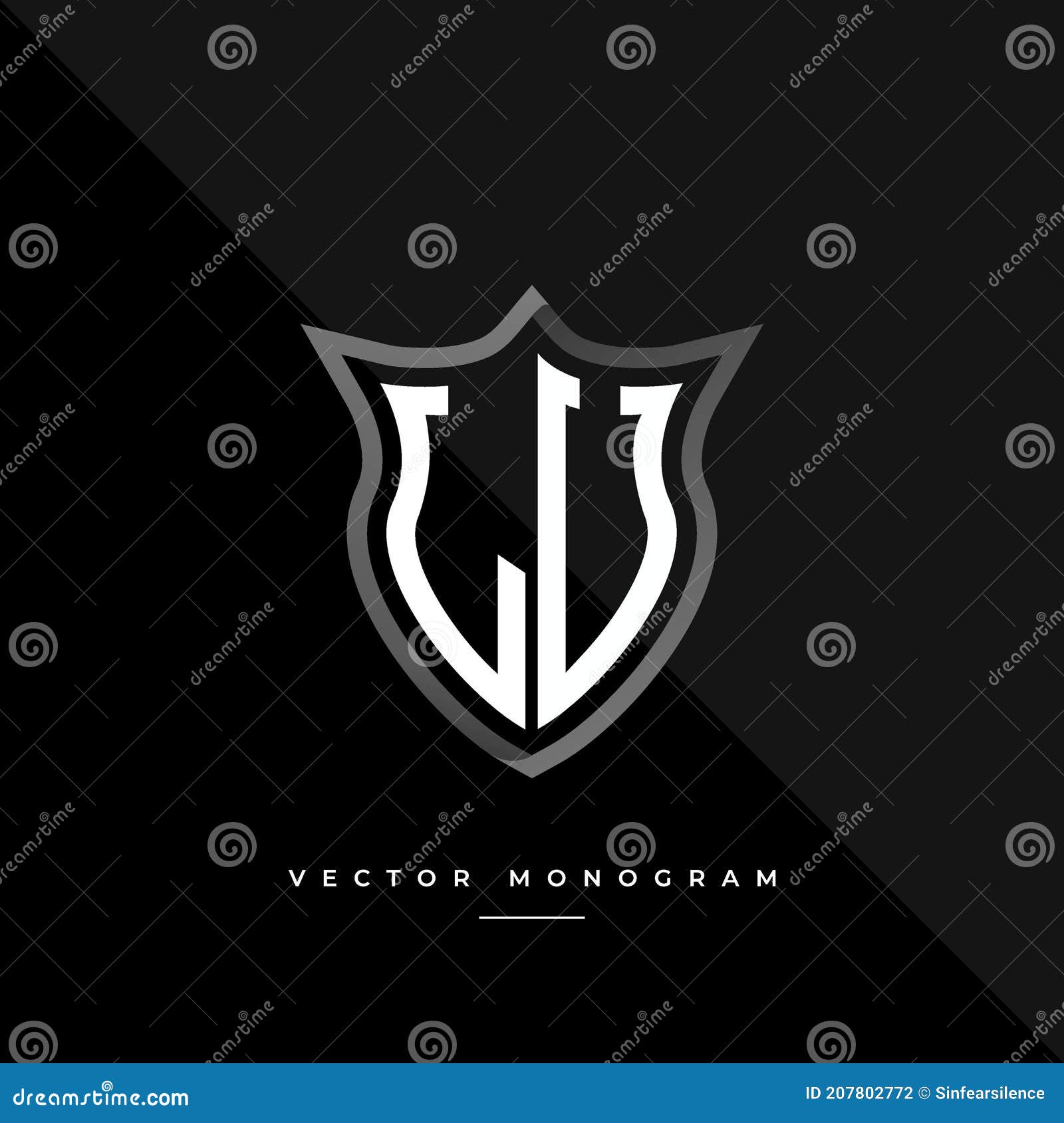 Trendy LU Monogram on the Shield Isolated on Dark Background. Silver ...