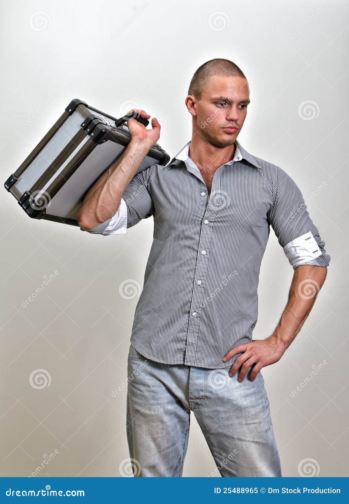 Trendy Male Holding Suitcase. Stock Image - Image of male, employee ...