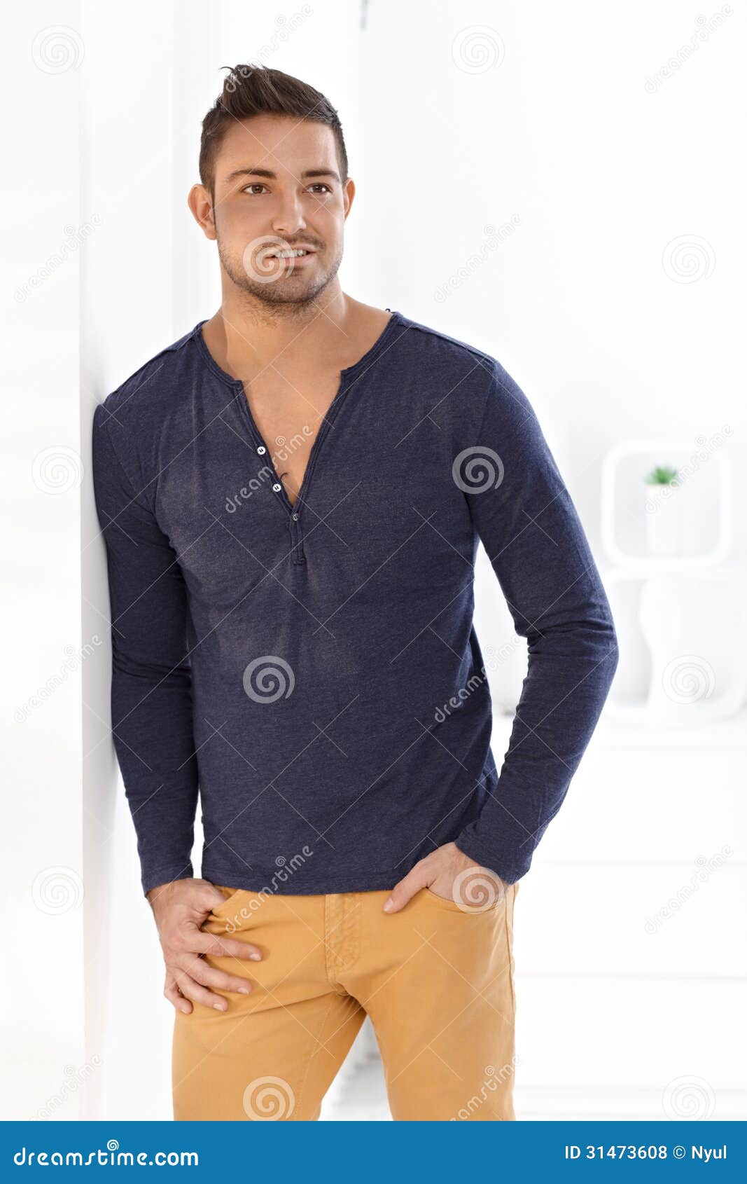 Trendy Man Standing at Home Stock Photo - Image of face, casual: 31473608