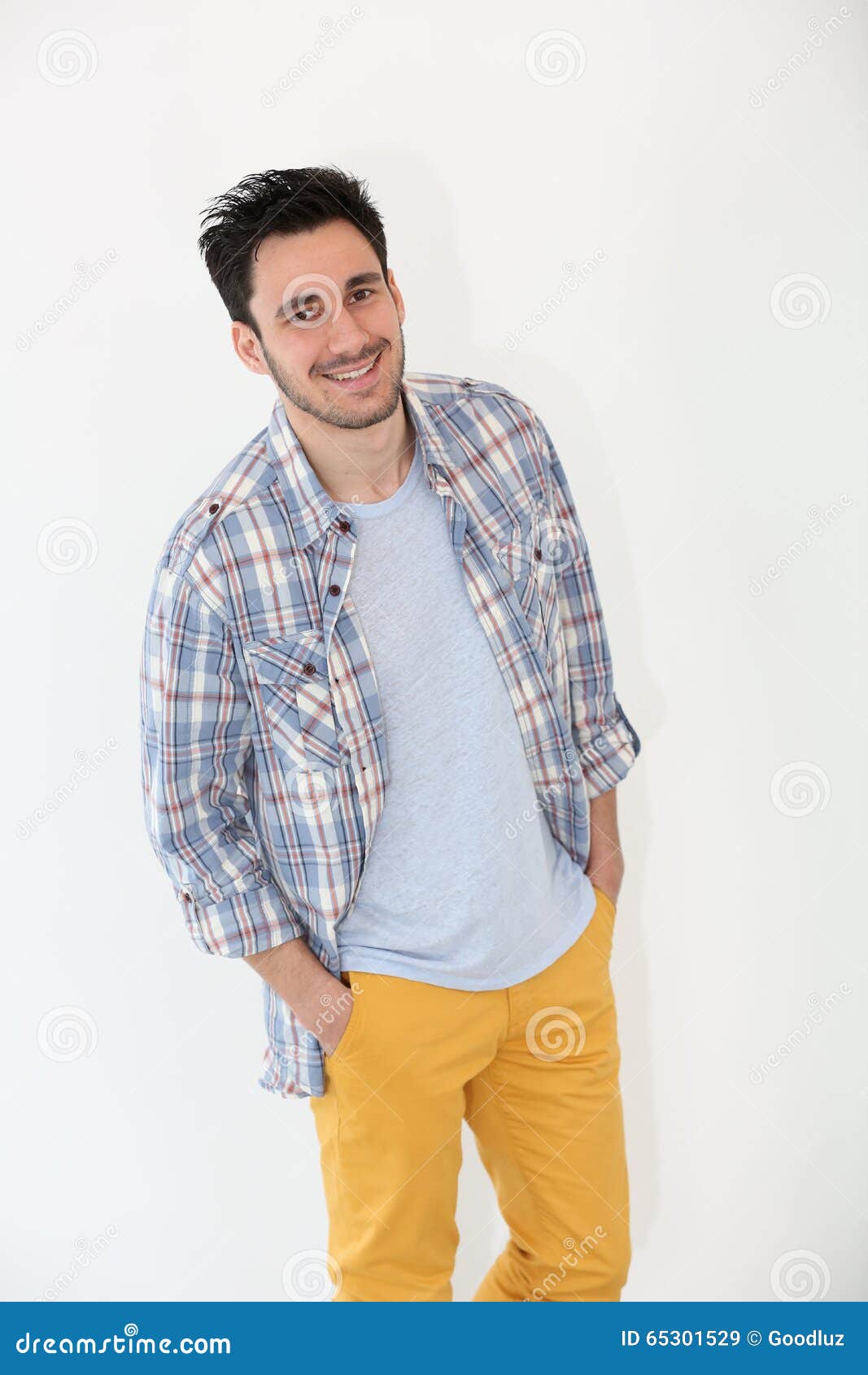 Trendy Man Standing Isolated Stock Image - Image of people, happy: 65301529
