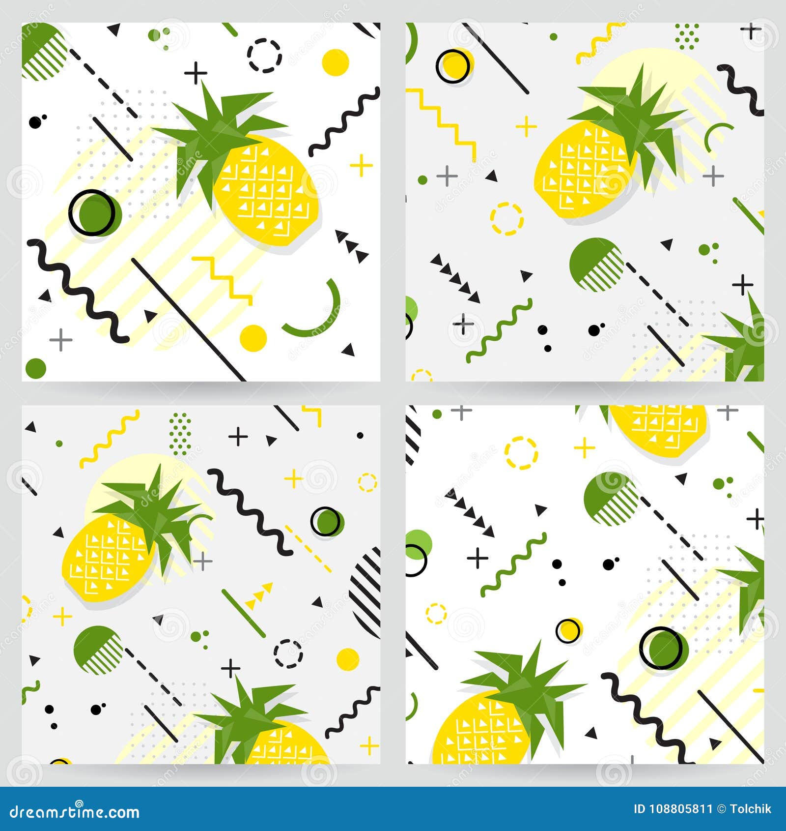 Trendy Memphis Style Pineapple Geometric Pattern, Vector Stock Vector ... Trendy Memphis Style Pineapple Geometric Pattern, Vector Stock Vector ...