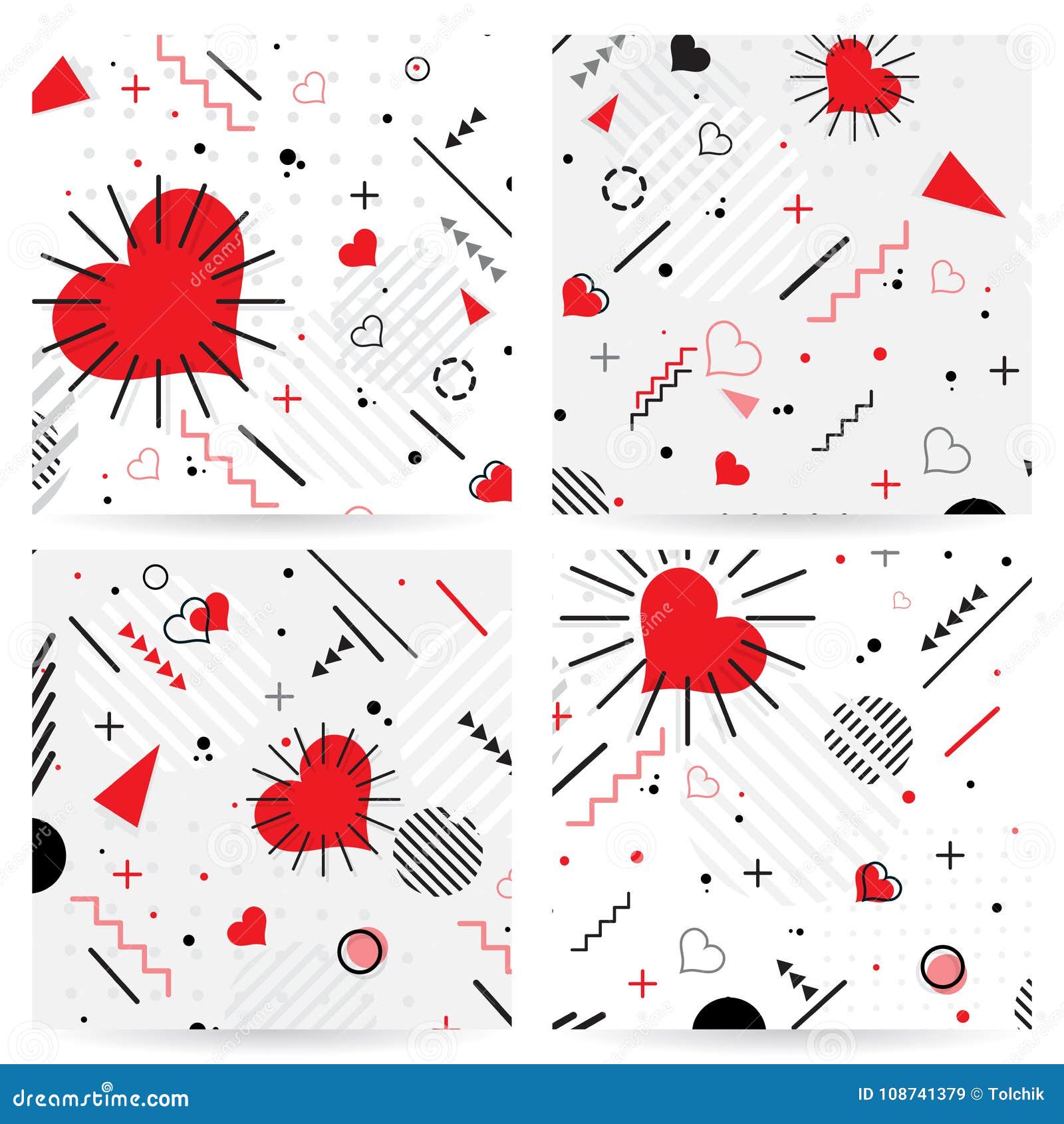 Trendy Memphis Style Valentines Geometric Pattern, Vector Stock Vector ...