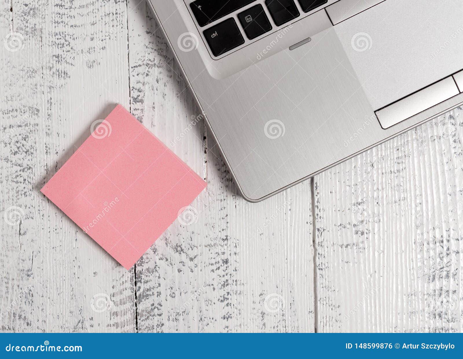 Trendy Metallic Laptop Sticky Notes Lying Wooden Rustic Vintage Table ...