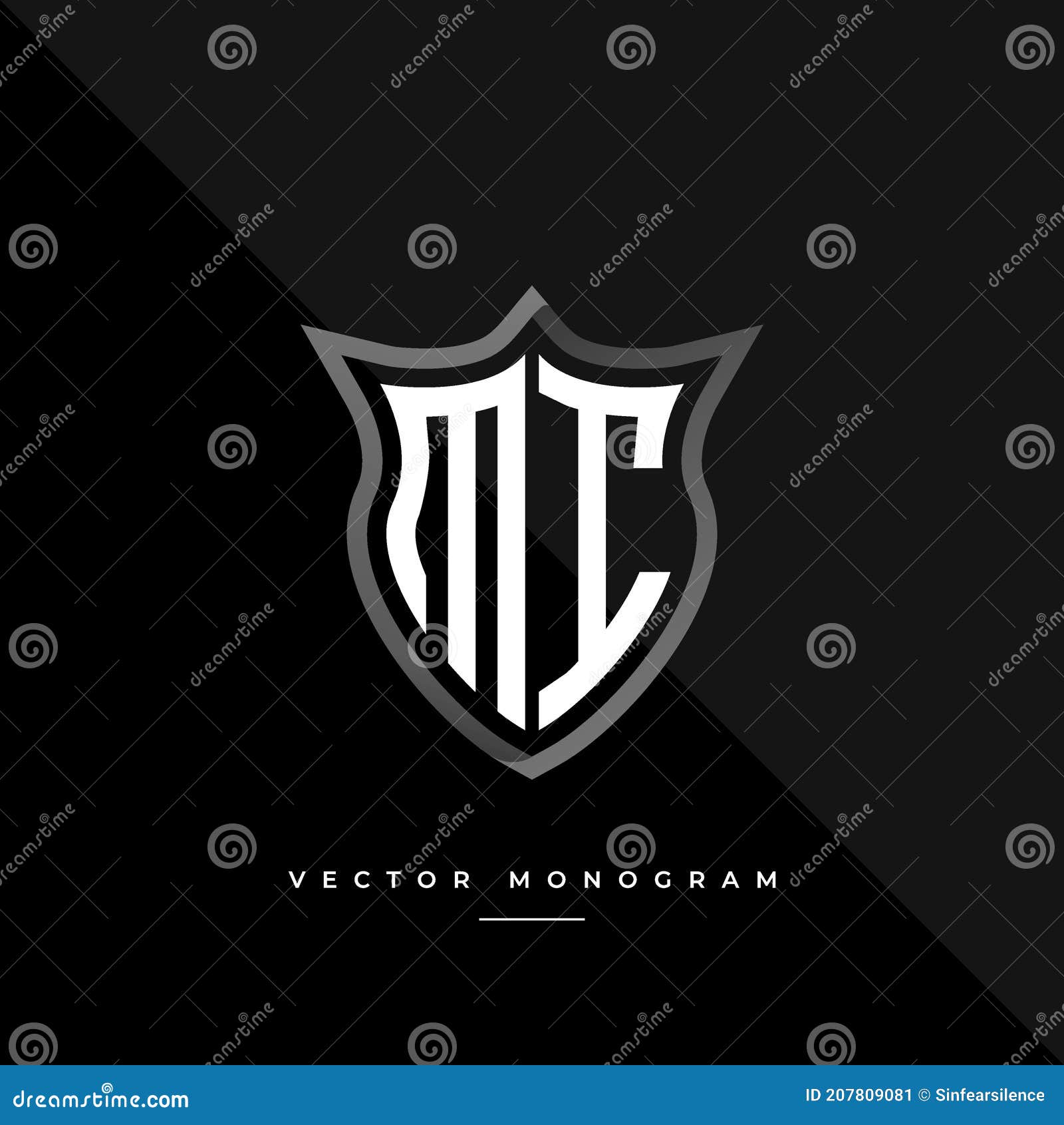Trendy MI Monogram on the Shield Isolated on Dark Background. Silver ...