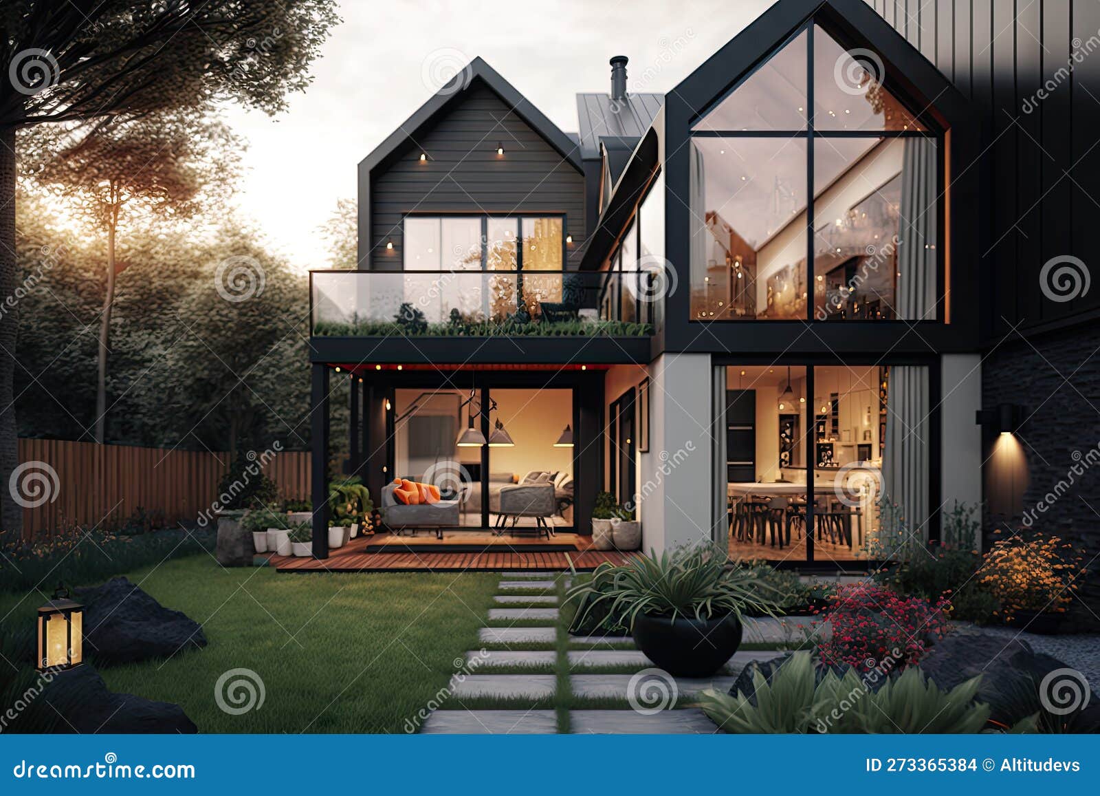 Trendy Modern Design of House in Suburb with Cozy Backyard Stock ...