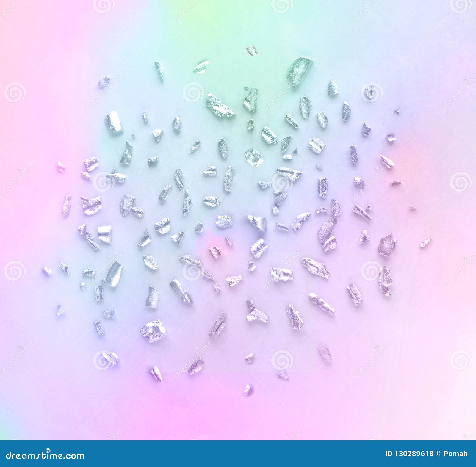 Trendy Neon Background with Geometric Metal Elements and Crumbs. Stock ...