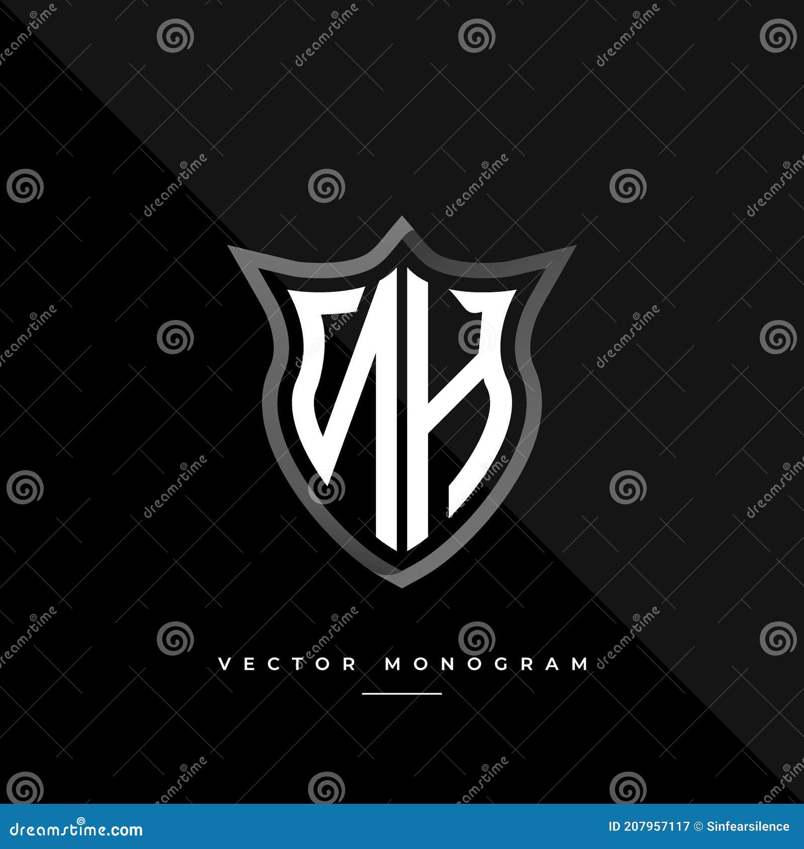 Trendy NK Monogram on the Shield Isolated on Dark Background. Silver ...