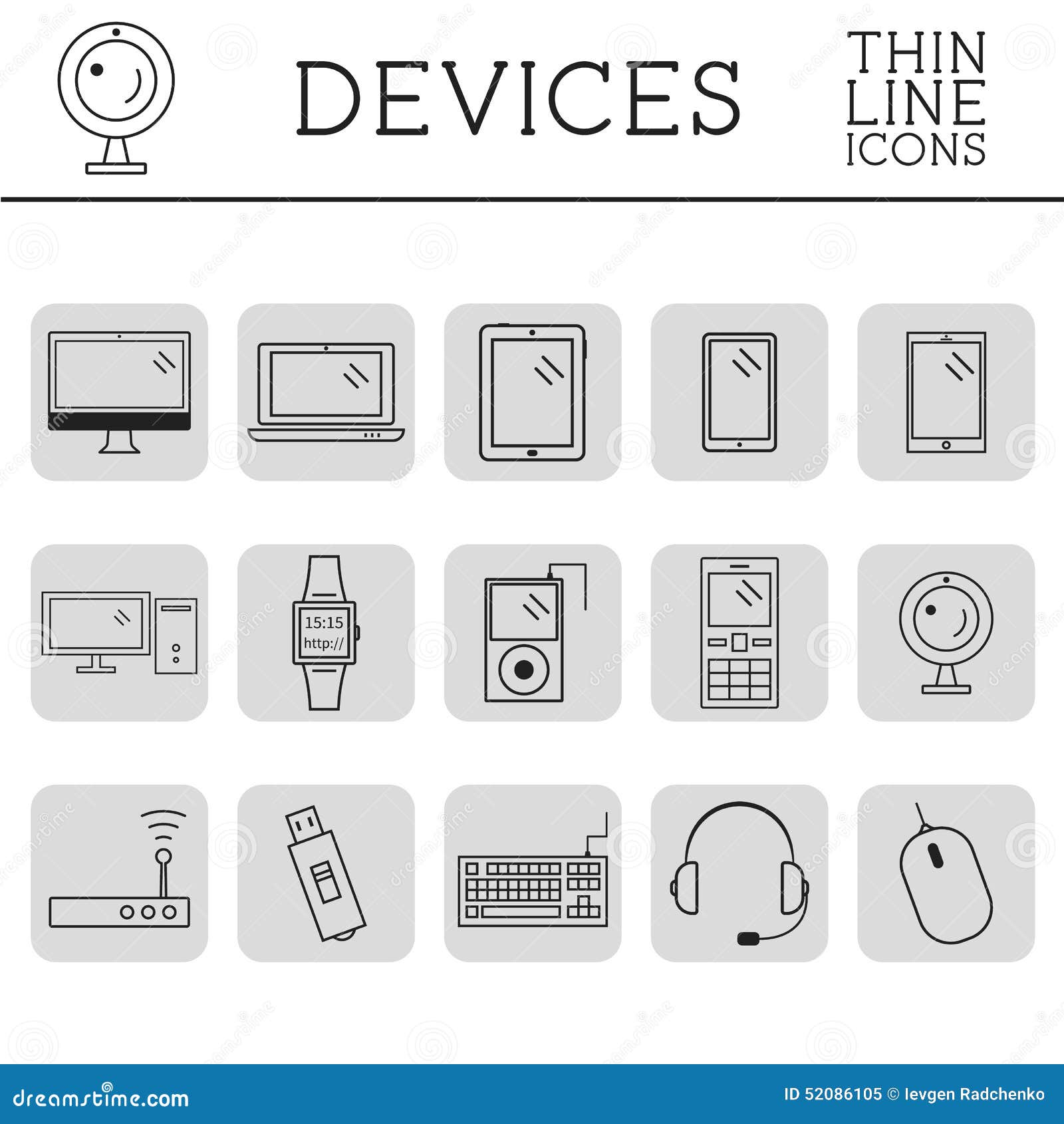 Trendy PC, Computer, Mobile Gadgets and Device Line Icons and Buttons ...