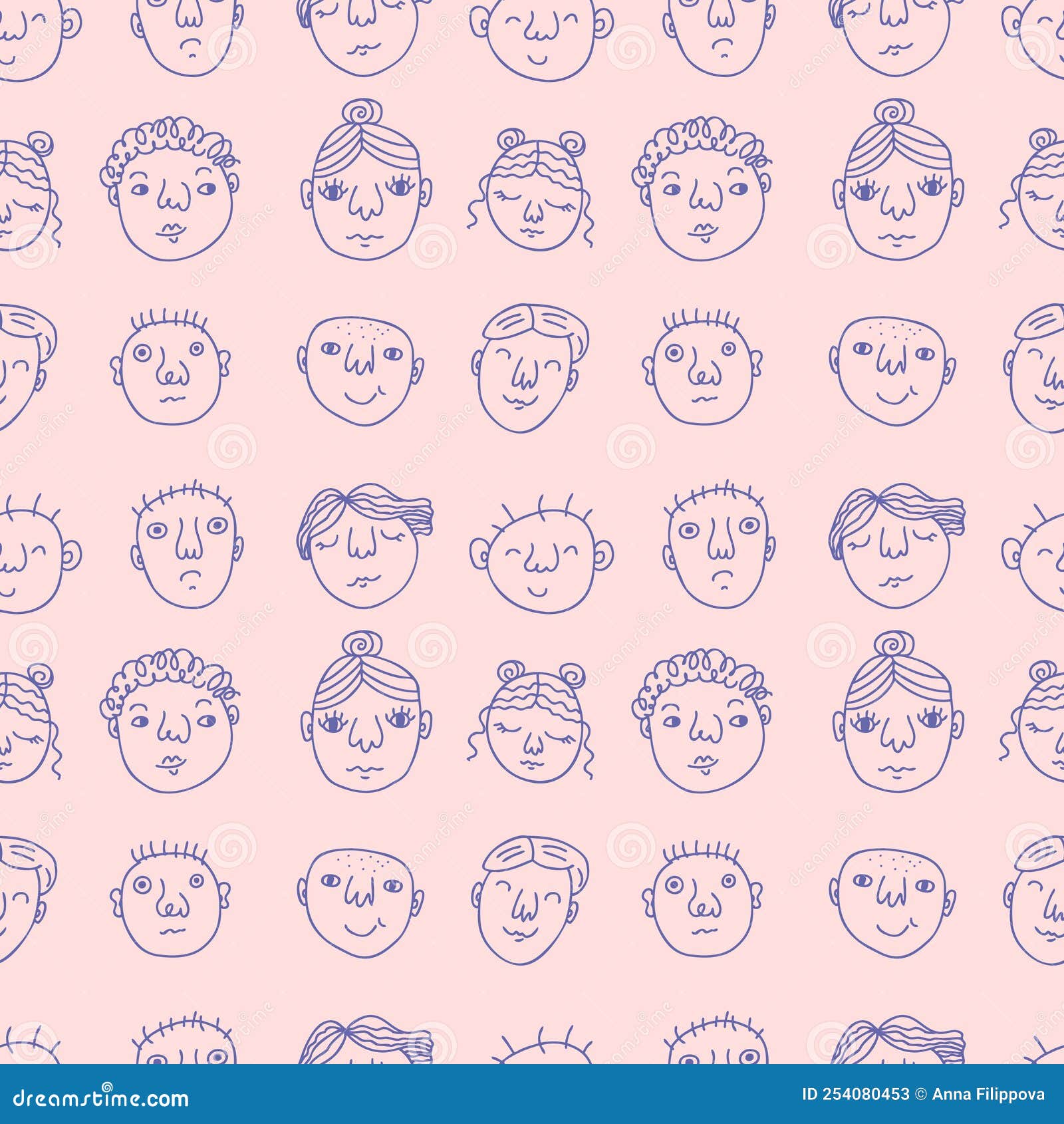Trendy People Faces Pattern, Great Design for Any Purposes. Hand Drawn ...