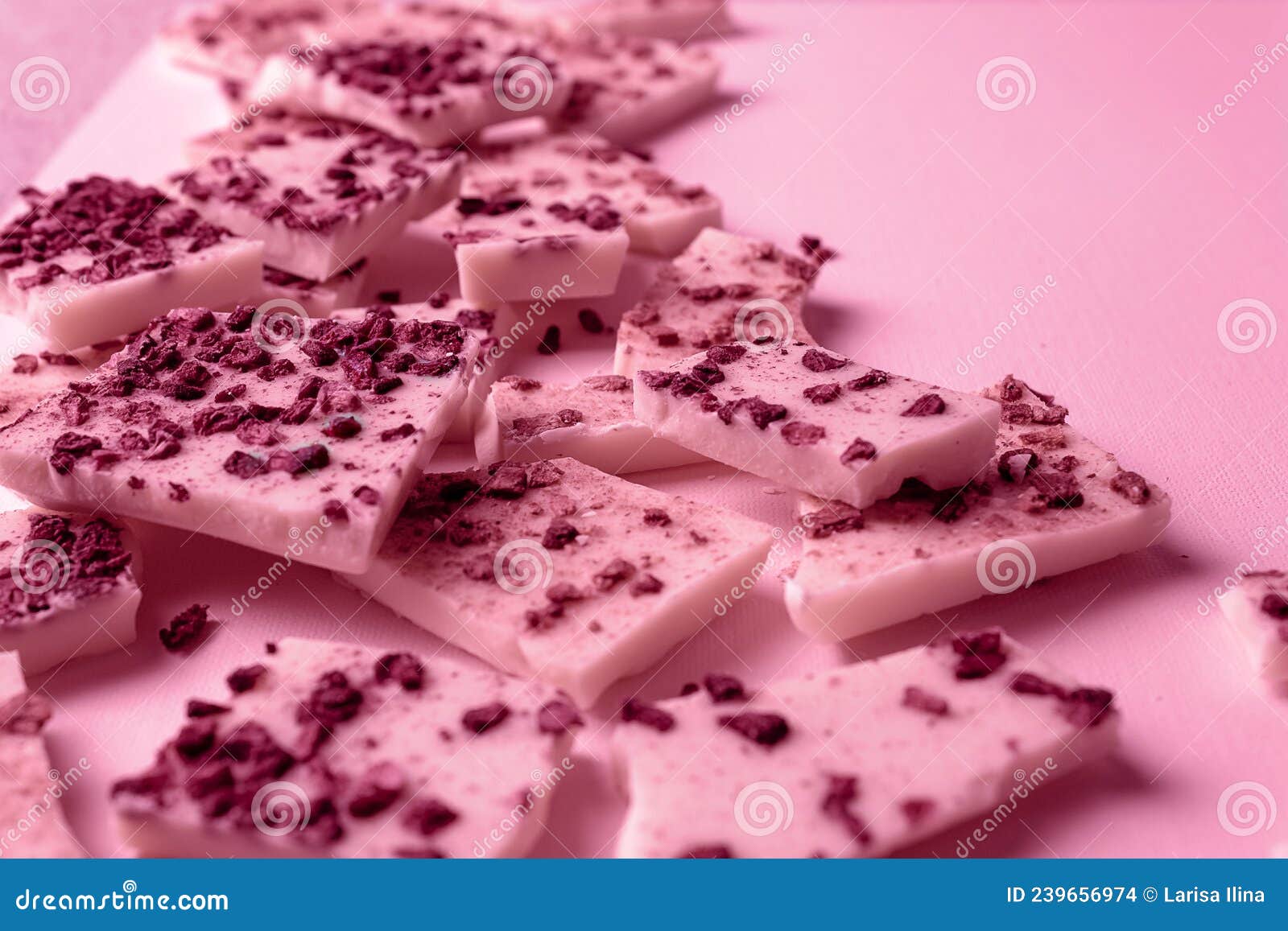 Trendy Pink or Ruby Chocolate with Pieces of Berries and Fruits on a ...