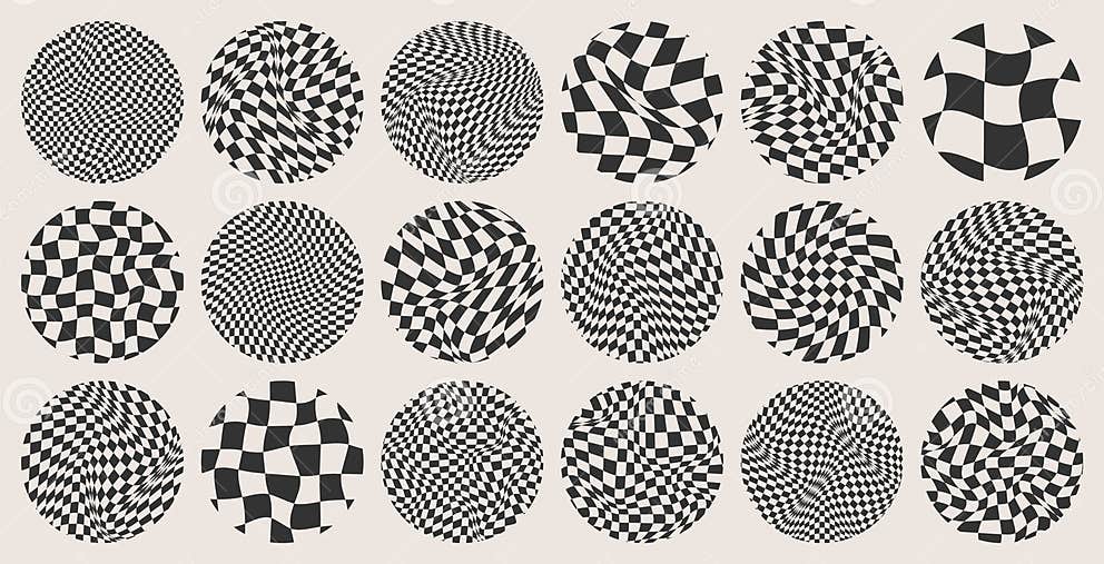 Trendy Round Checkered Pattern, Distorted Tiled Grid. Wavy Curved ...