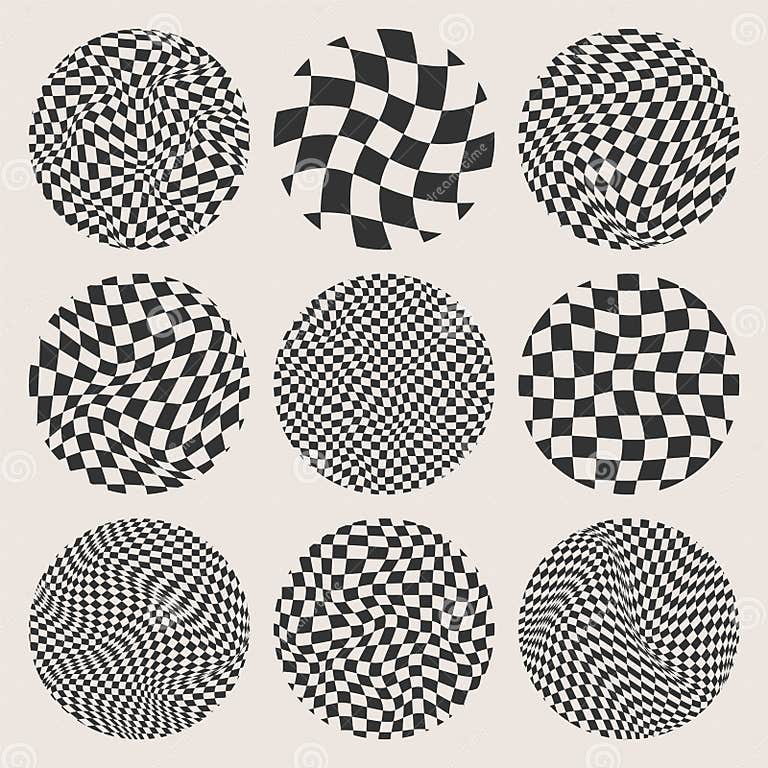 Trendy Round Checkered Pattern, Distorted Tiled Grid. Wavy Curved ...