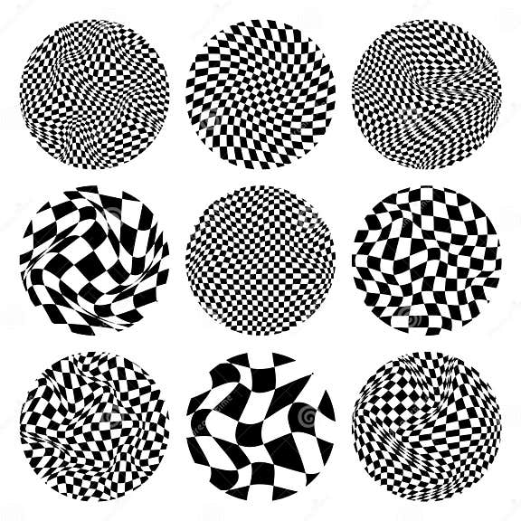 Trendy Round Checkered Pattern, Distorted Tiled Grid. Wavy Curved ...