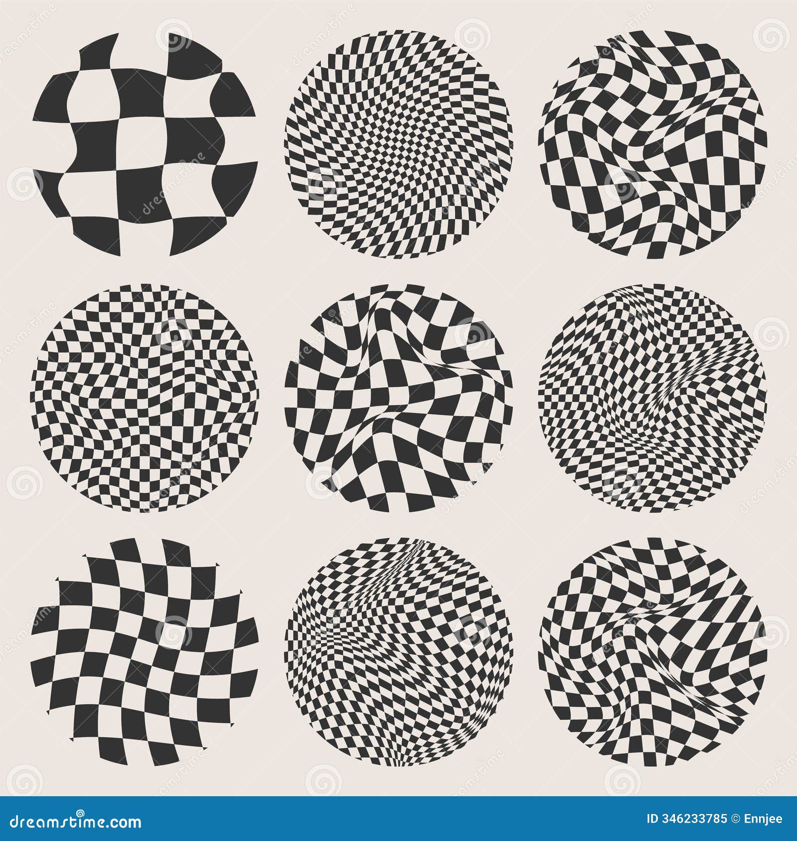 Trendy Round Checkered Pattern, Distorted Tiled Grid. Wavy Curved ...