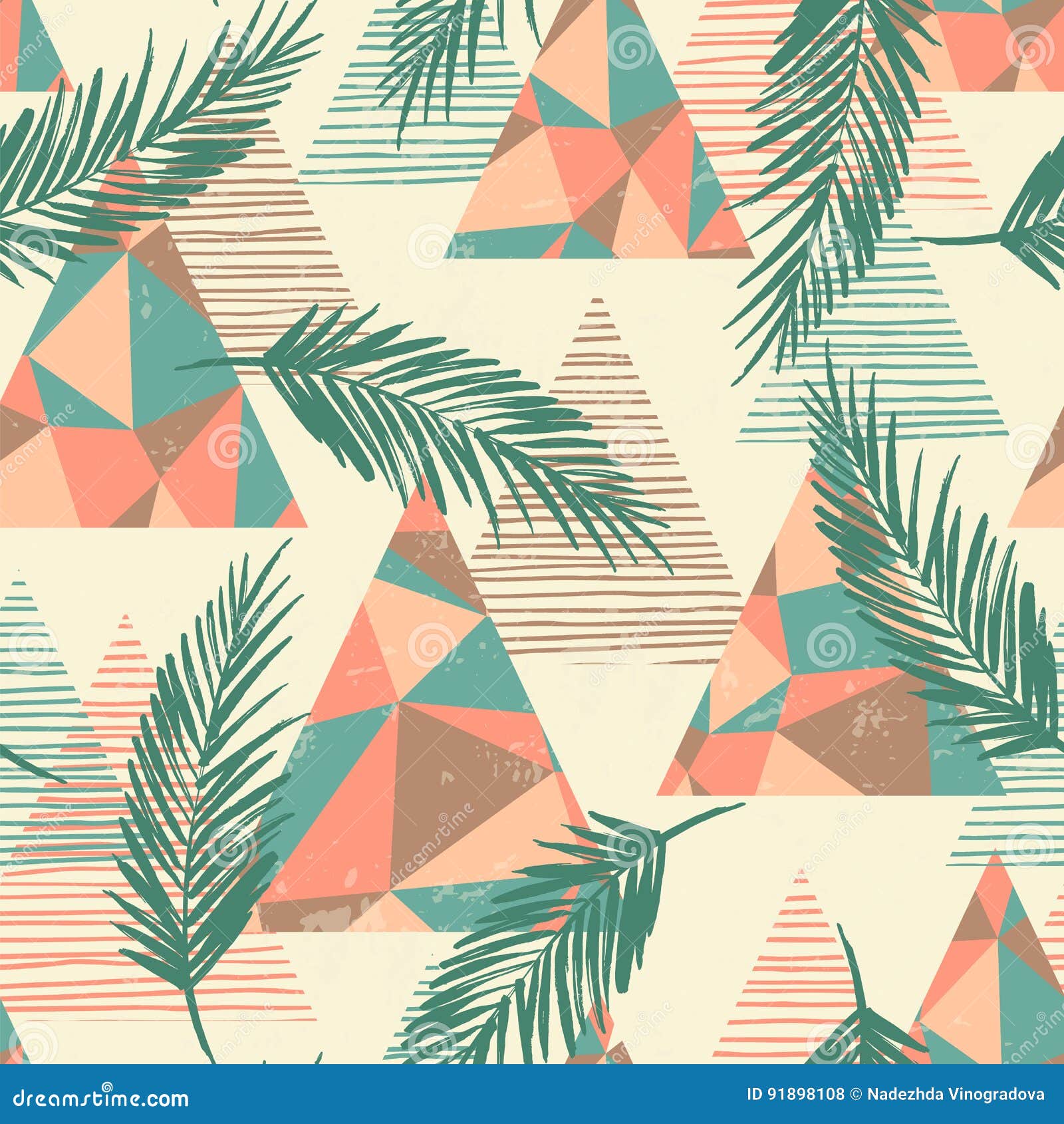 Trendy Seamless Exotic Pattern with Palm and Geometric Elements. Stock ...