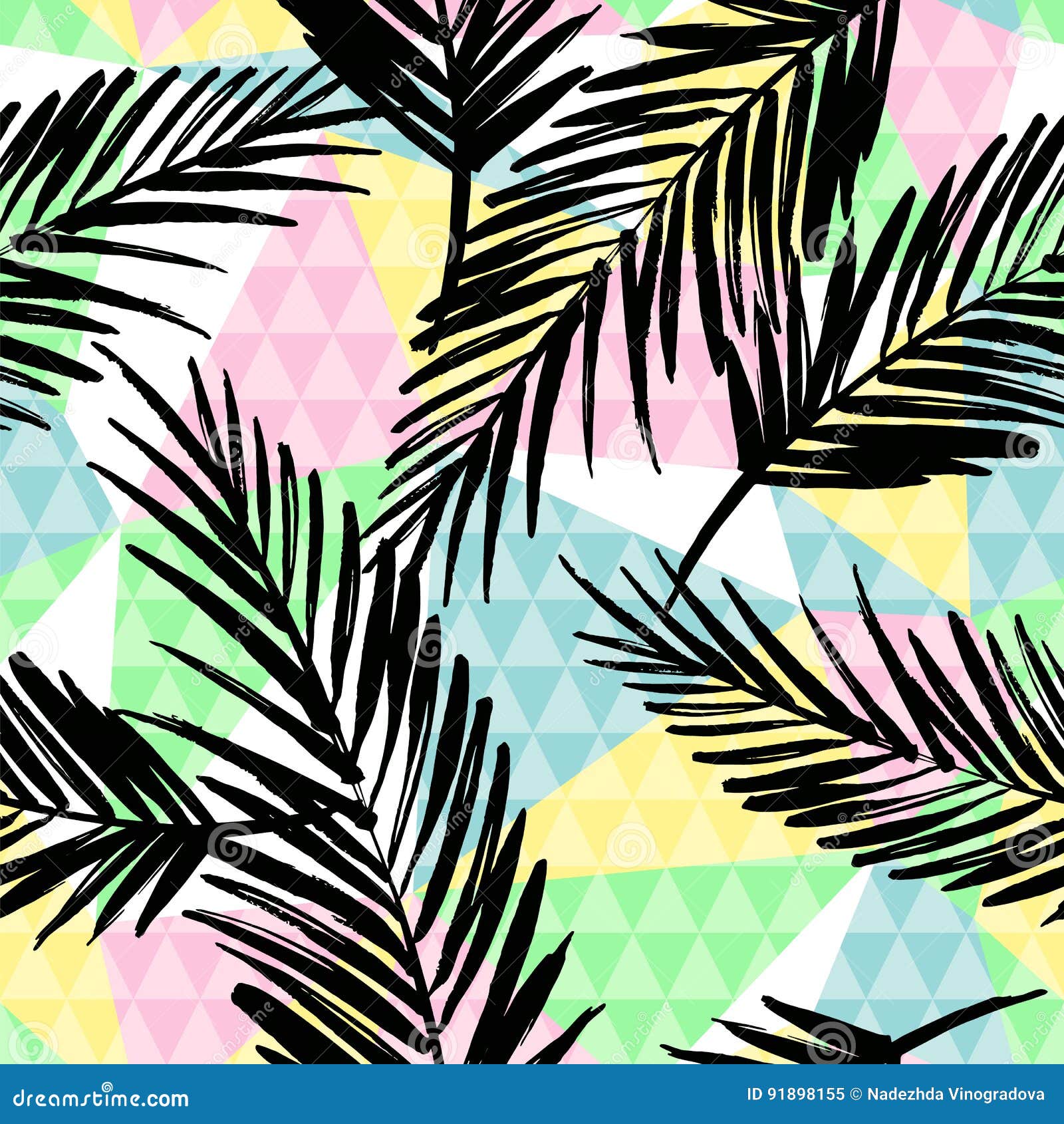 Trendy Seamless Exotic Pattern with Palm and Geometric Elements. Stock ...
