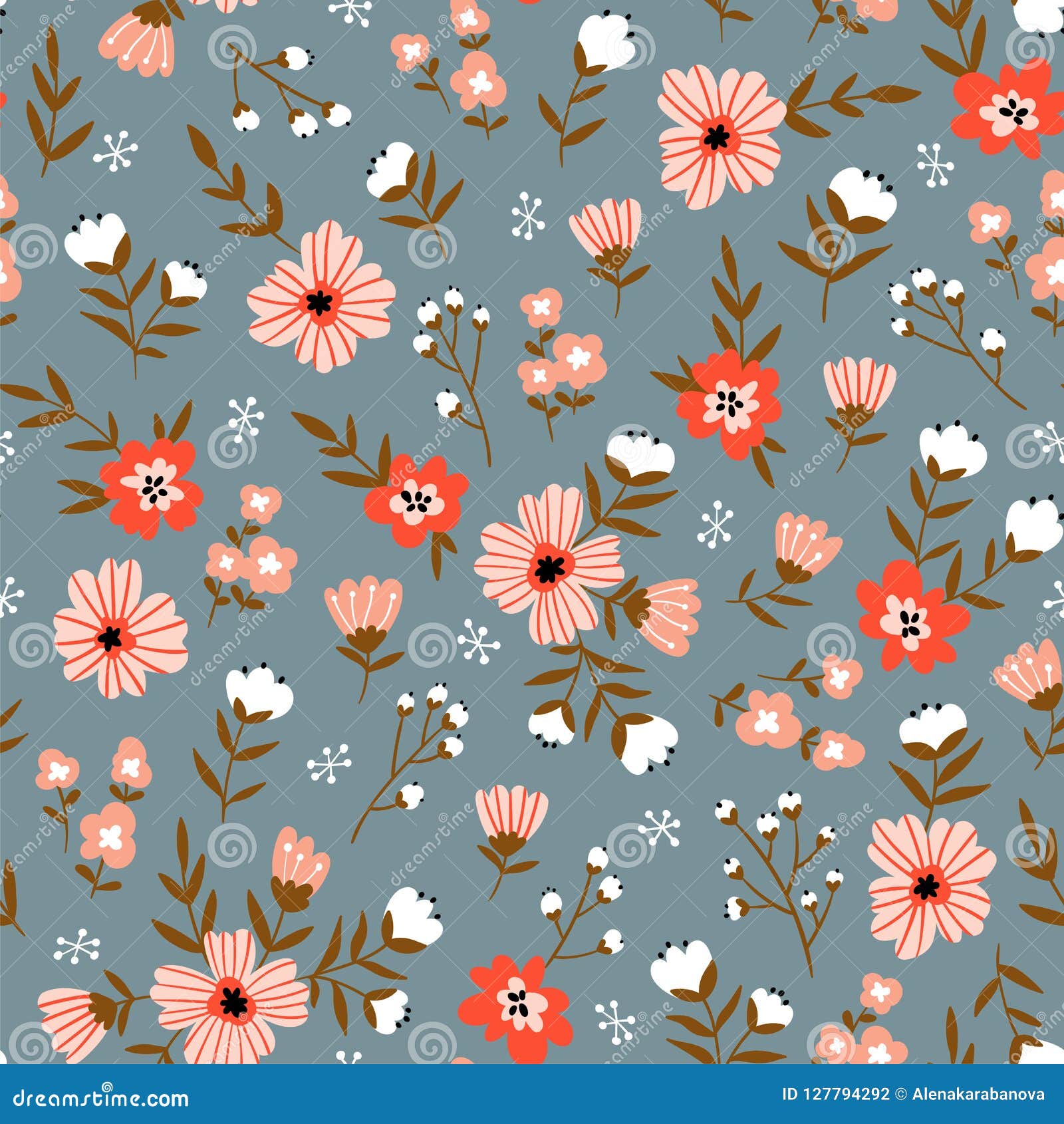 Trendy Seamless Floral Pattern. Fabric Design with Simple Flowers ... Trendy Seamless Floral Pattern. Fabric Design with Simple Flowers ...