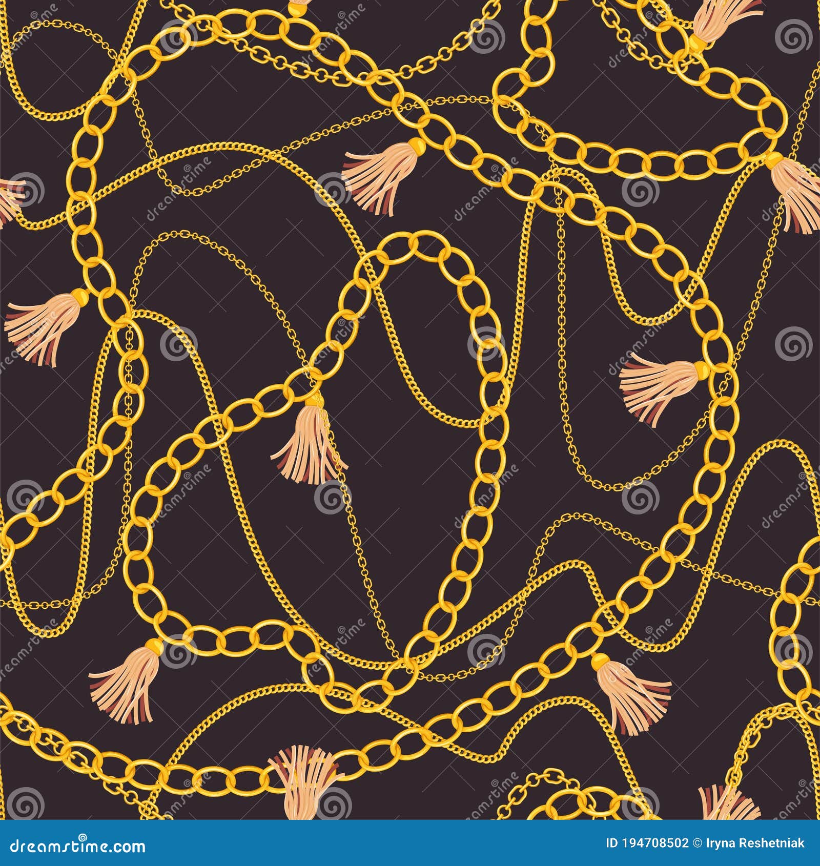 Trendy Seamless Pattern with Different Gold Chains and Braid. Stock ...