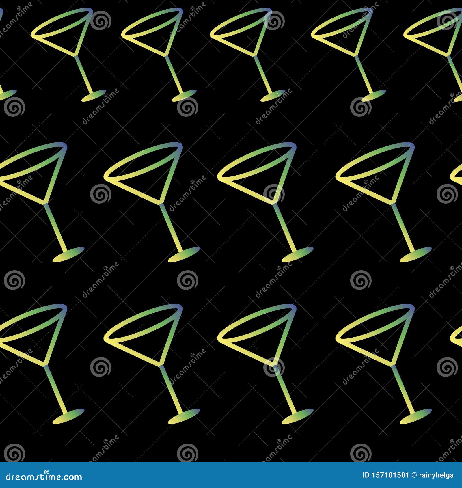 Trendy Seamless Pattern with Gradient Martini Glasses on the Black ...
