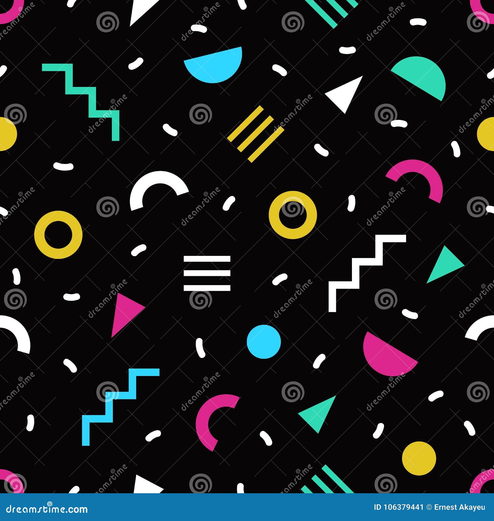 Trendy Seamless Pattern with Small Bright Colored Geometric Shapes and ...