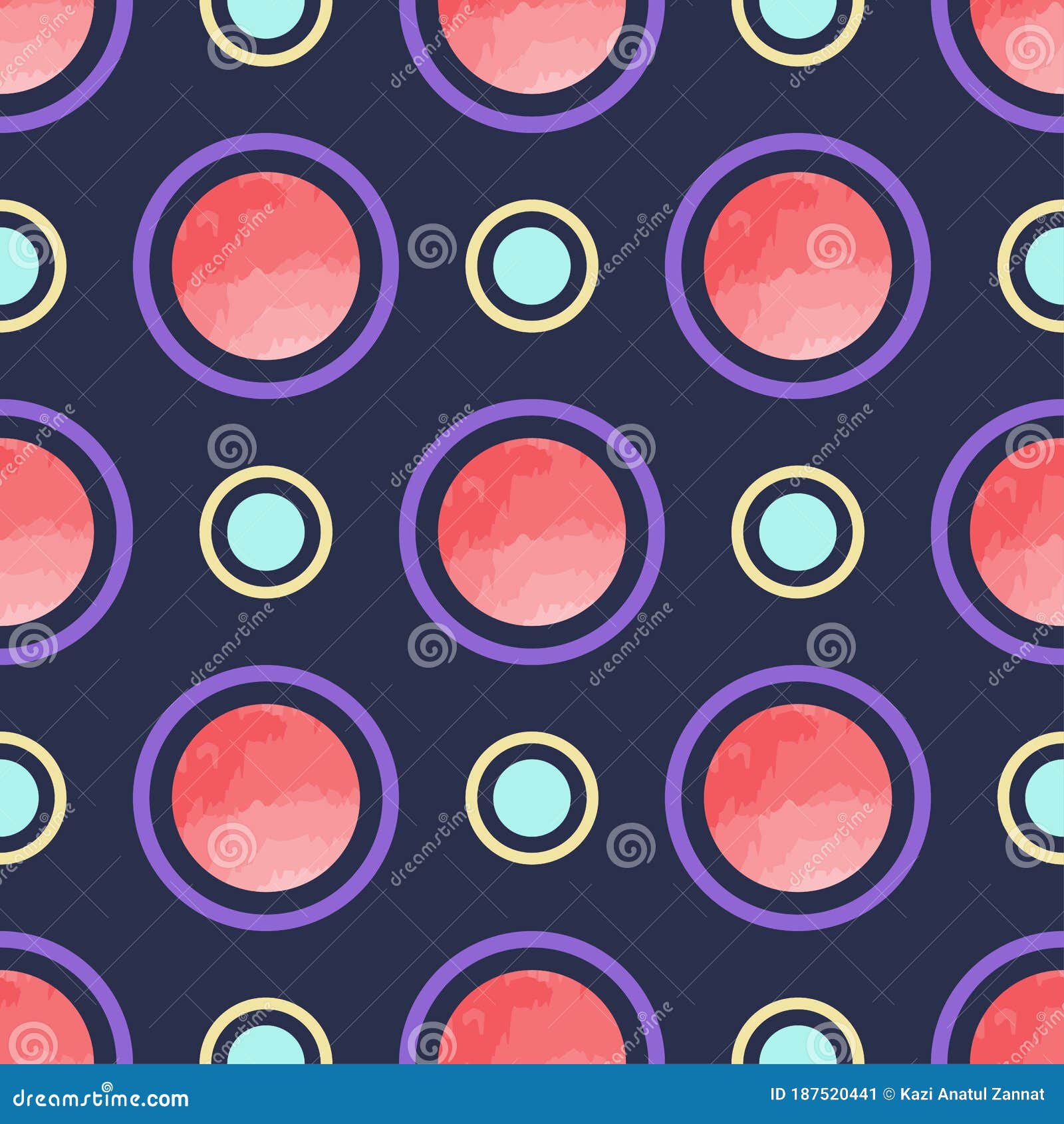 Trendy Seamless Vector Polka Dots And Circles Pattern With Deep Navy