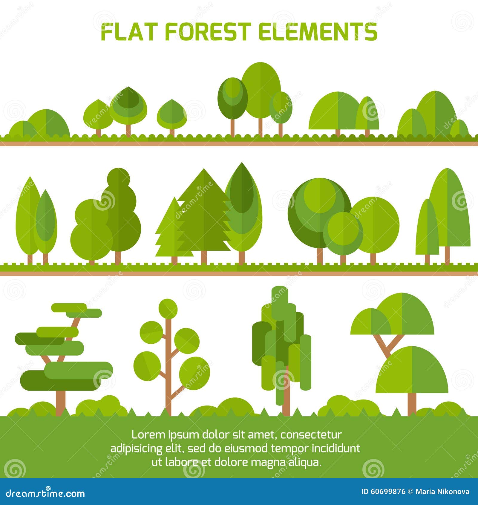 Trendy Set of Different Trees, Bushes , Grass and Other Natural Objects ...