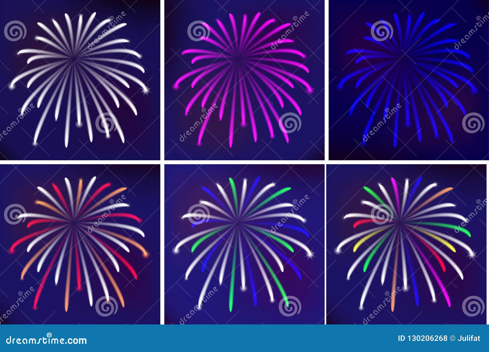 Trendy Set Multicolored Fireworks, Great Design for Any Purposes. Happy ...