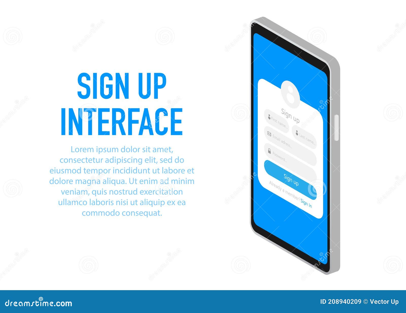 Trendy Sign Up Interface Application with Sign Up Window. Vector ...
