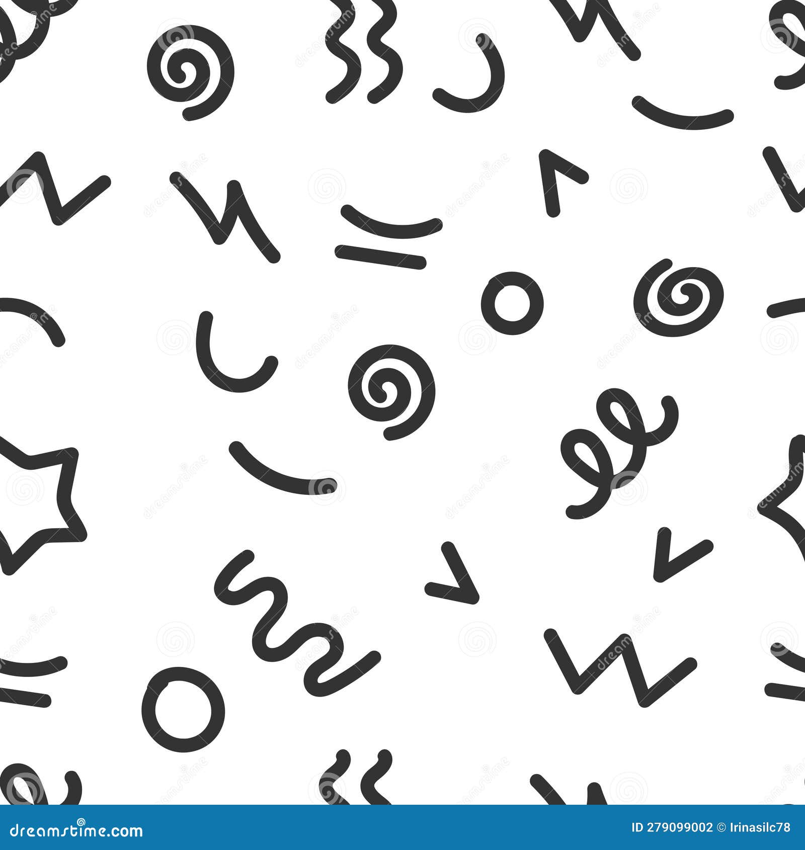 Trendy Squiggles 90s Style Seamless Pattern. Simple Childish Print ...