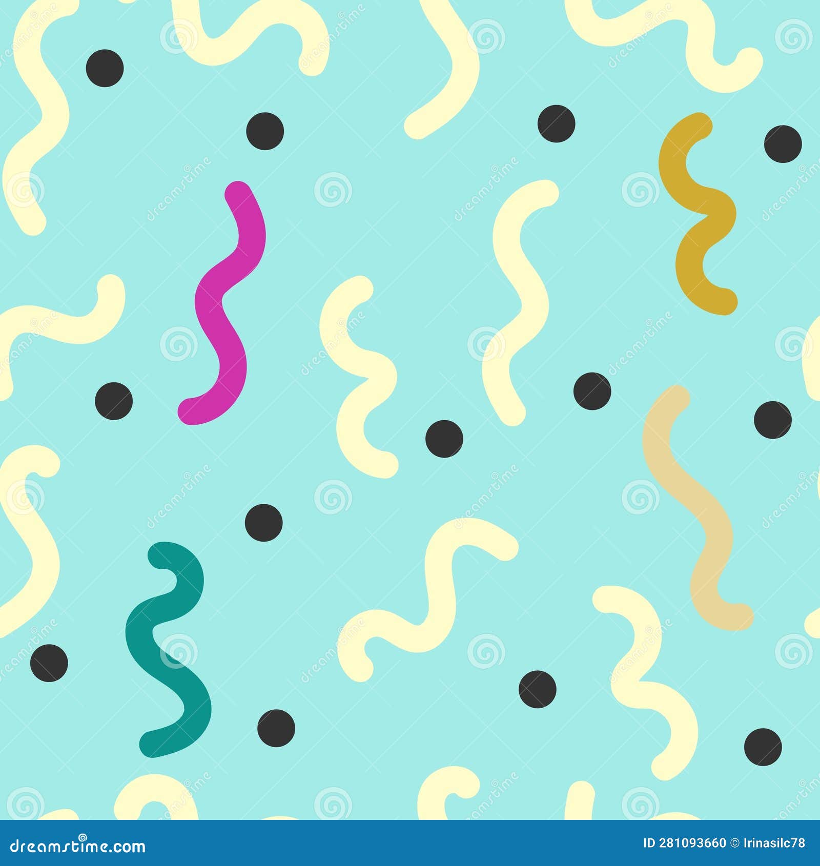 Trendy Squiggles 90s Style Seamless Pattern. Simple Childish Print ...
