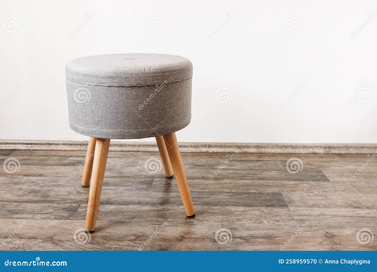Trendy Stool with Build-in Storage. Side View, White Wall, Space for ...
