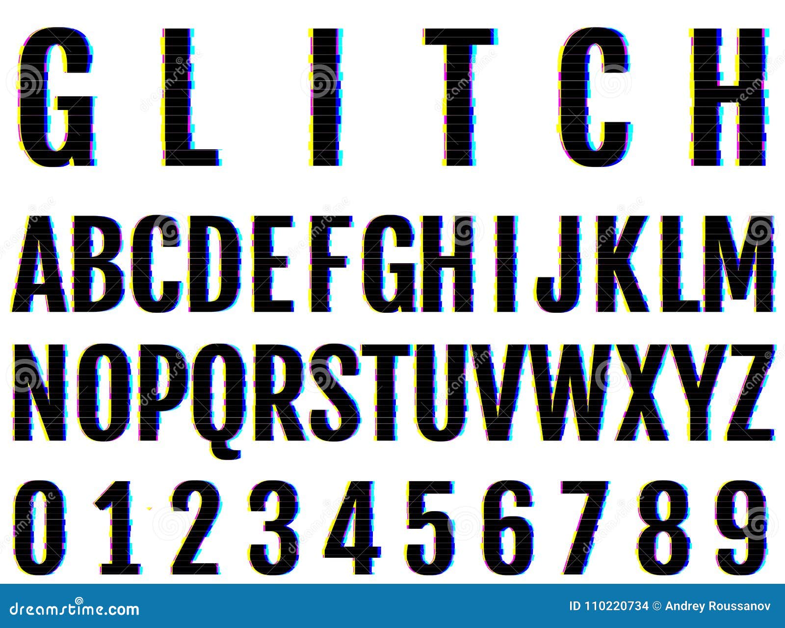 Trendy Style Distorted Glitch Typeface. Letters and Numbers, Vector ...