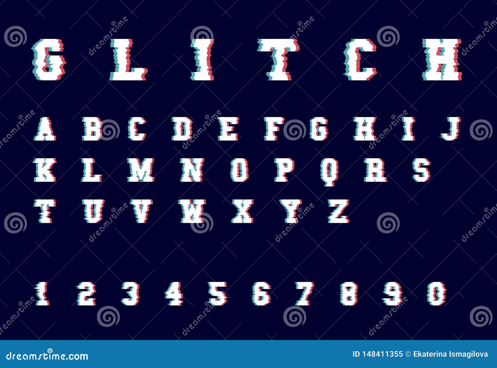 Trendy Style Distorted Glitch Typeface. Letters and Numbers Vector ...