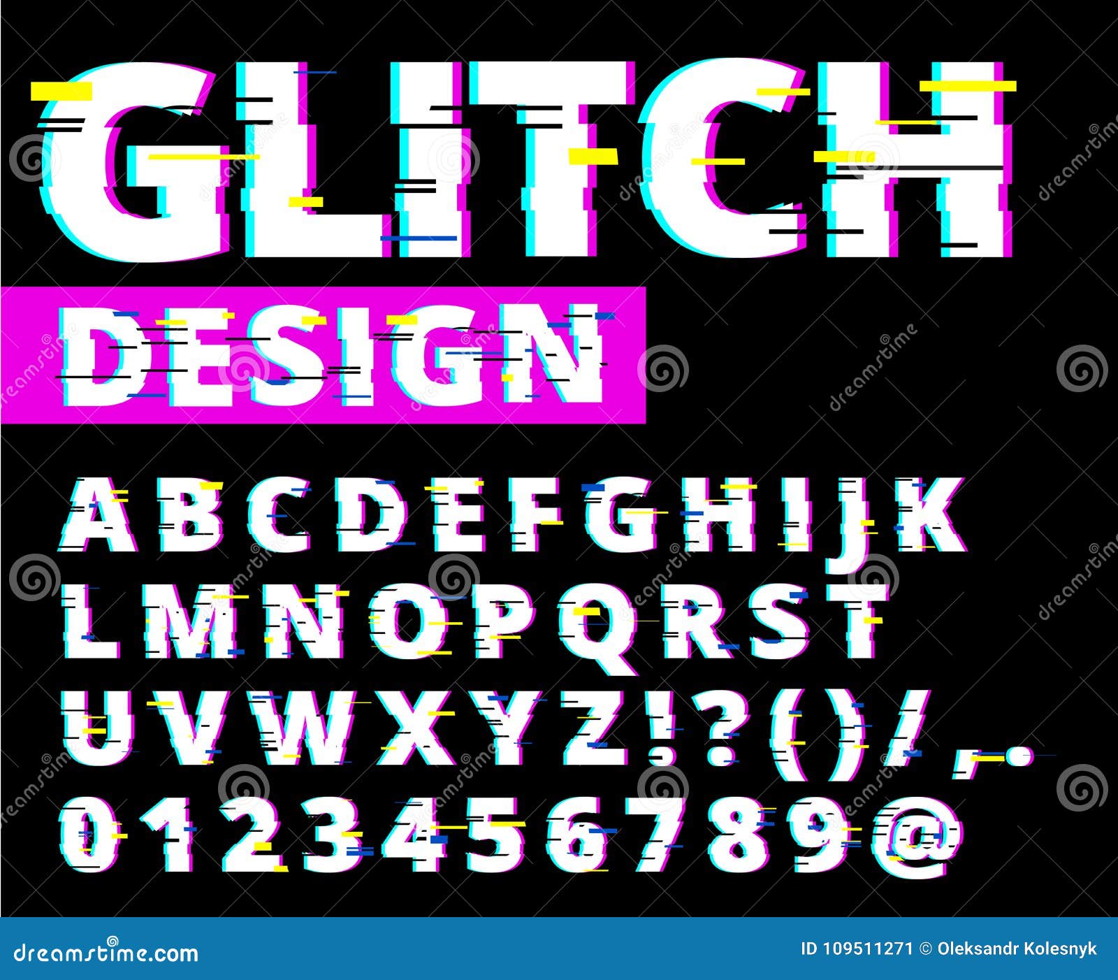 Trendy Style Distorted Glitch Typeface. Letters and Numbers Vector ...