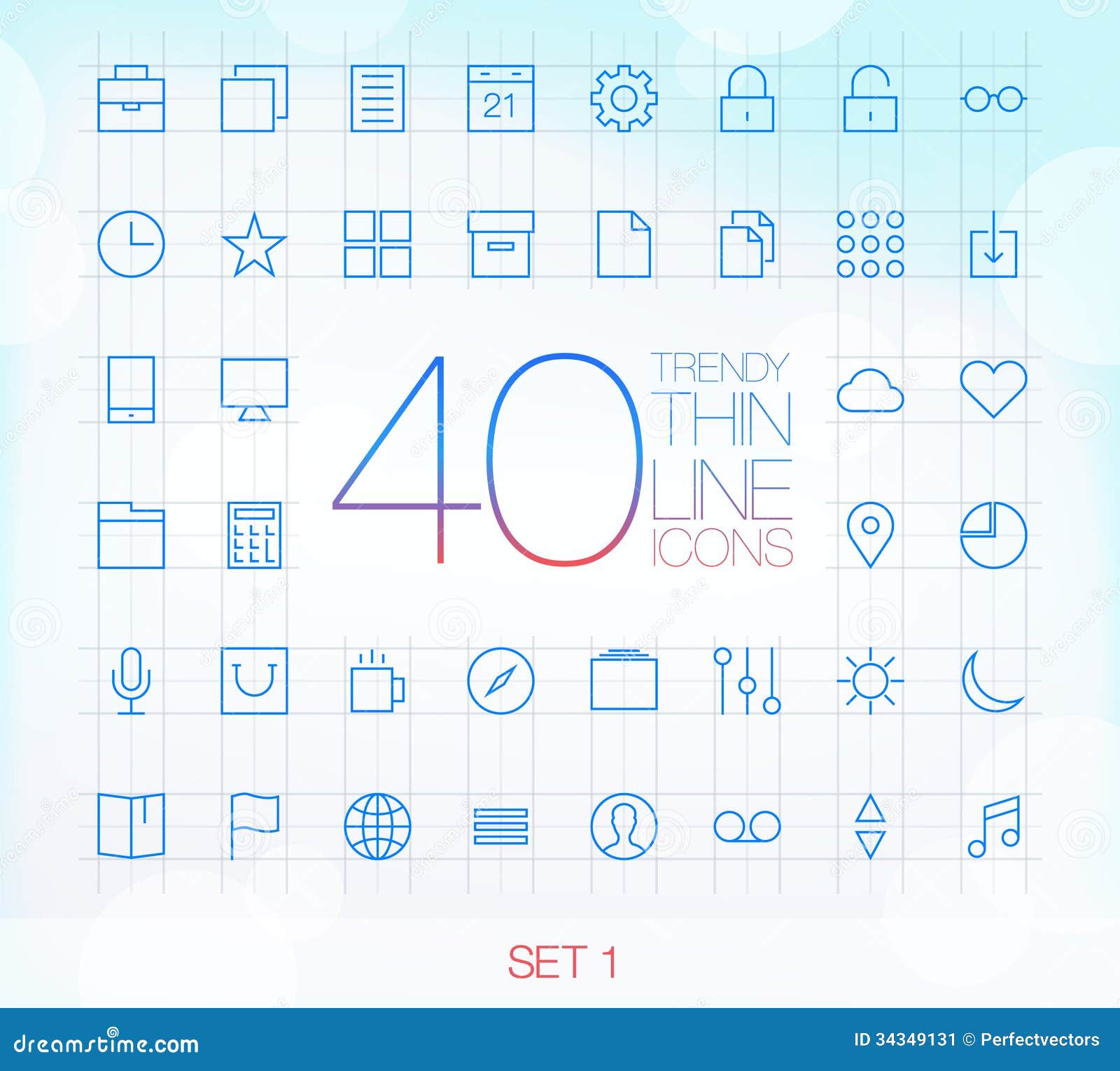 40 Trendy Thin Icons Set 1 stock vector. Illustration of button - 34349131