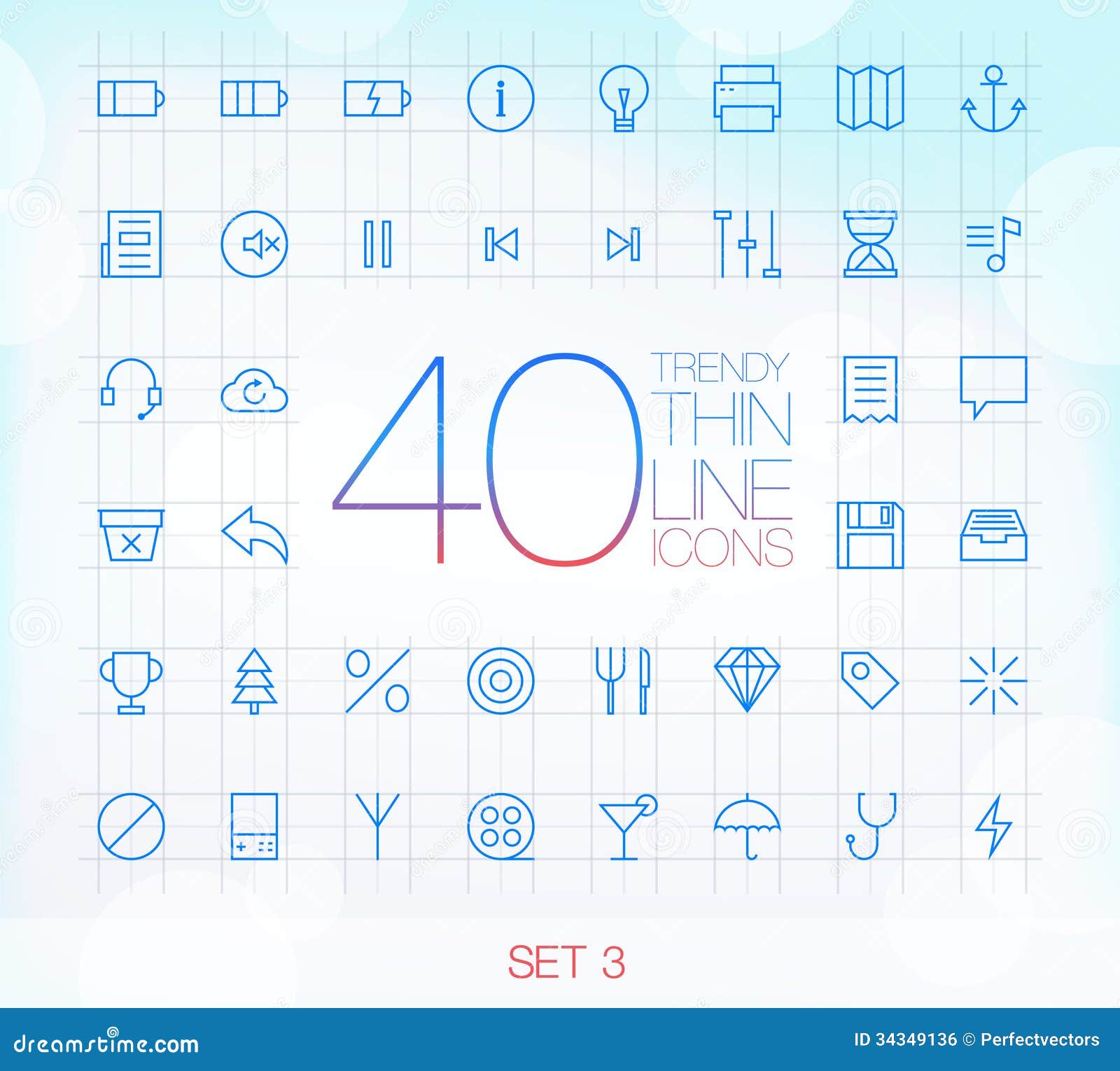 40 Trendy Thin Icons Set 3 stock vector. Illustration of line - 34349136
