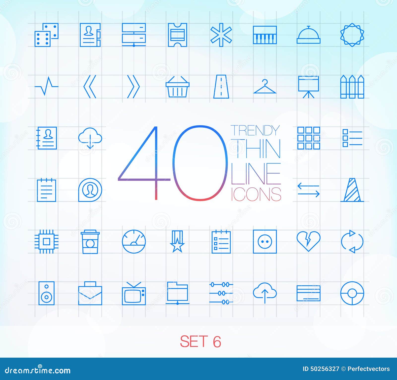 40 Trendy Thin Icons Set 6 stock vector. Illustration of dash - 50256327